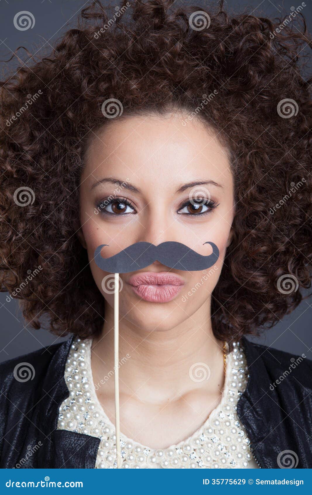 Girl with paper mustache stock image. Image of looking - 35775629