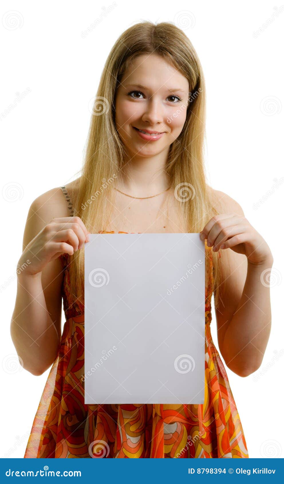 Girl with paper sheet stock photo. Image of looking, card - 8798394