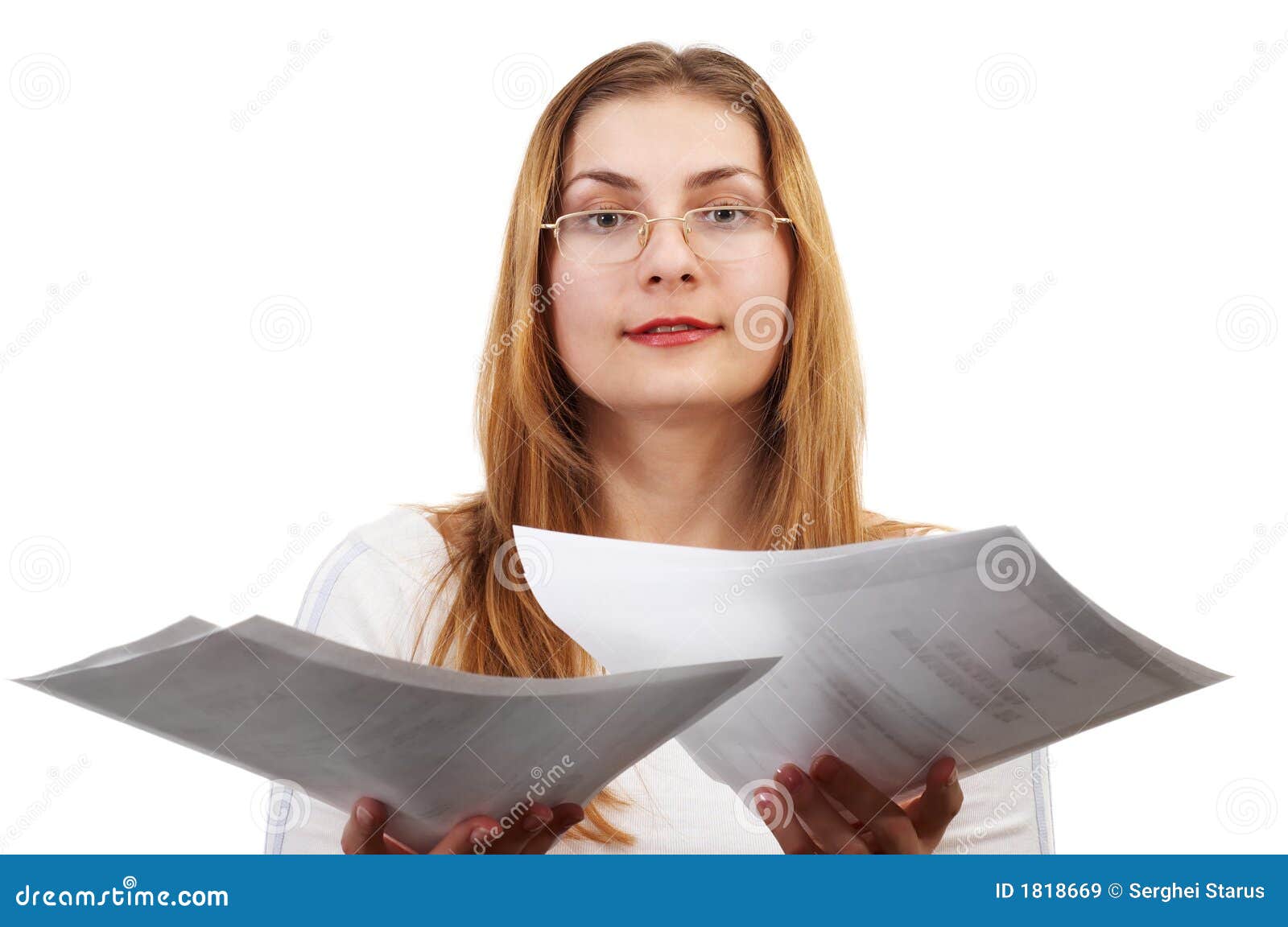 Girl with papers stock image. Image of arms, isolated - 1818669