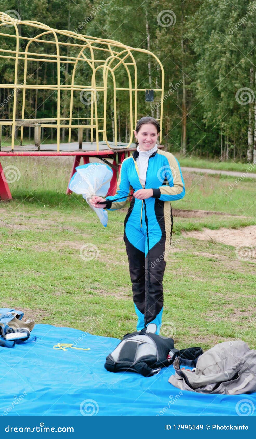 The Girl-parachutist Packing a Parachute Stock Image - Image of glance ...