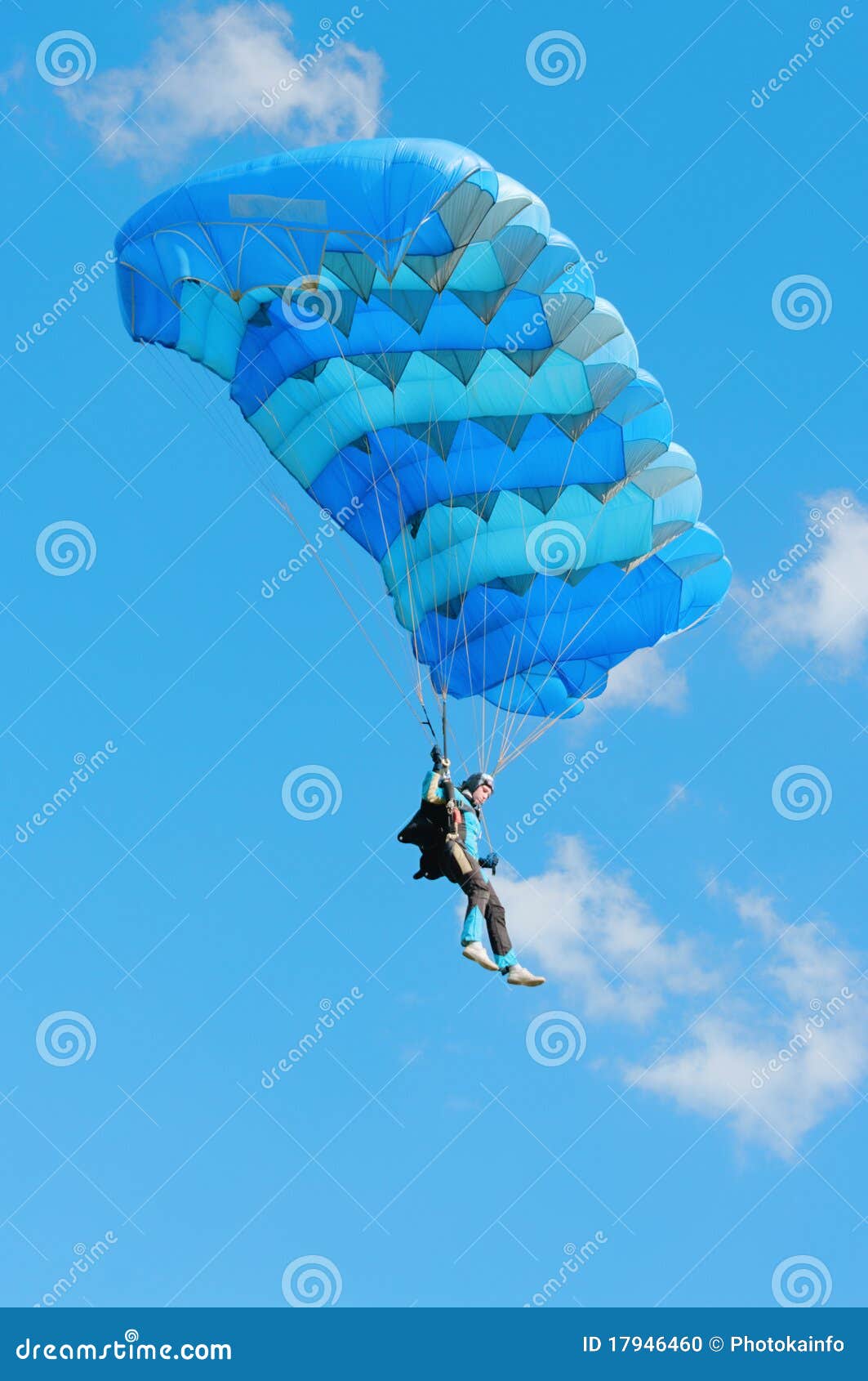 The Girl-parachutist Under a Blue Parachute Stock Photo - Image of ...