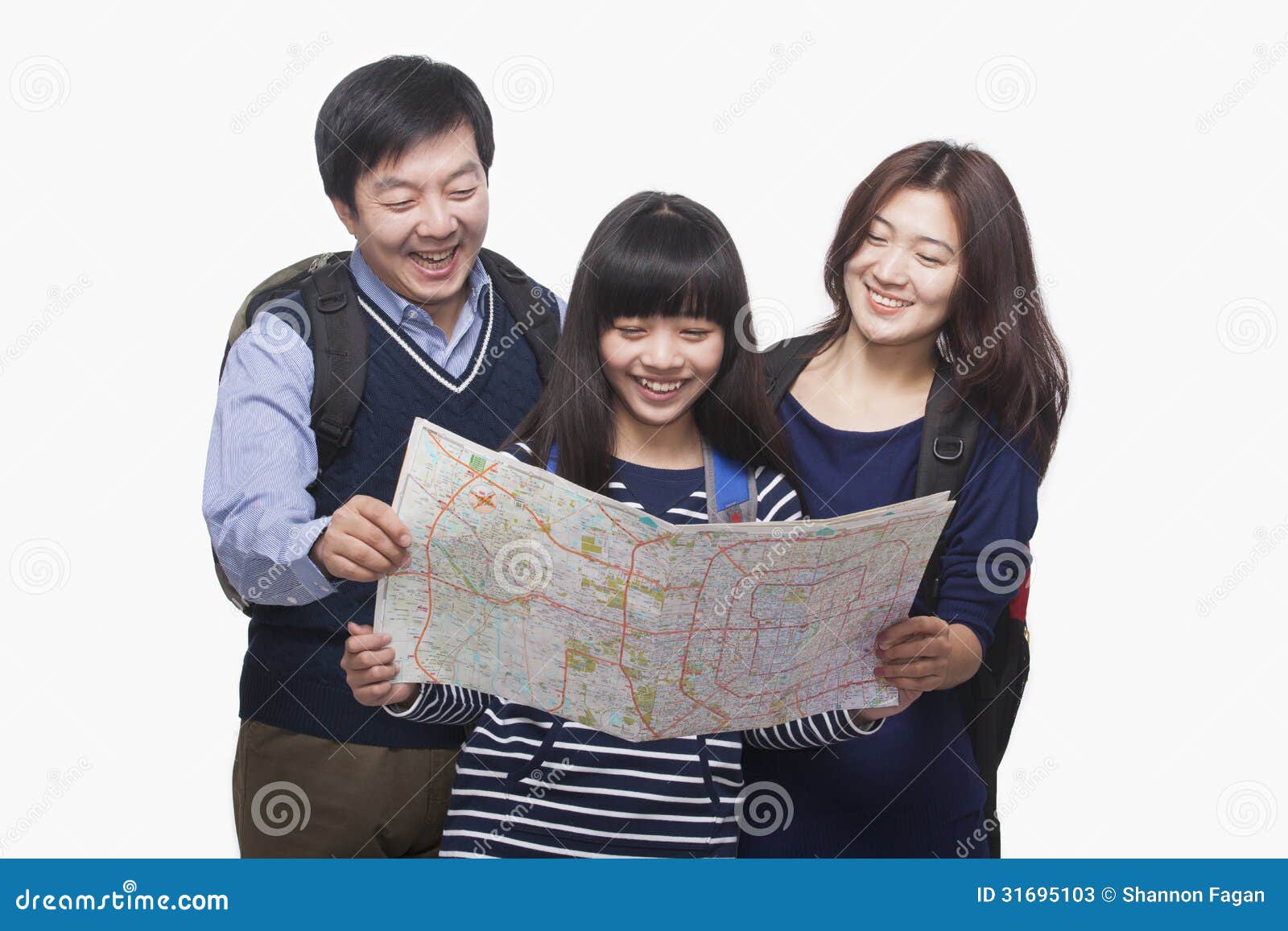Girl with Parents Checking Map Stock Image - Image of hair, chinese ...