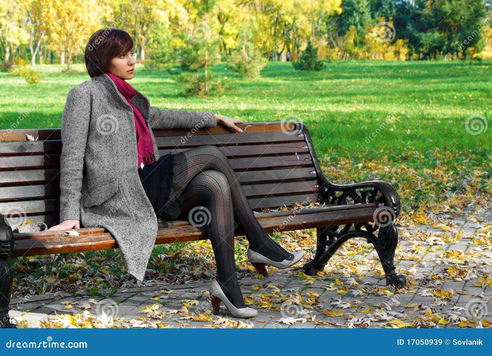Girl in the Park on a Bench Stock Image - Image of shoulders, portrait ...