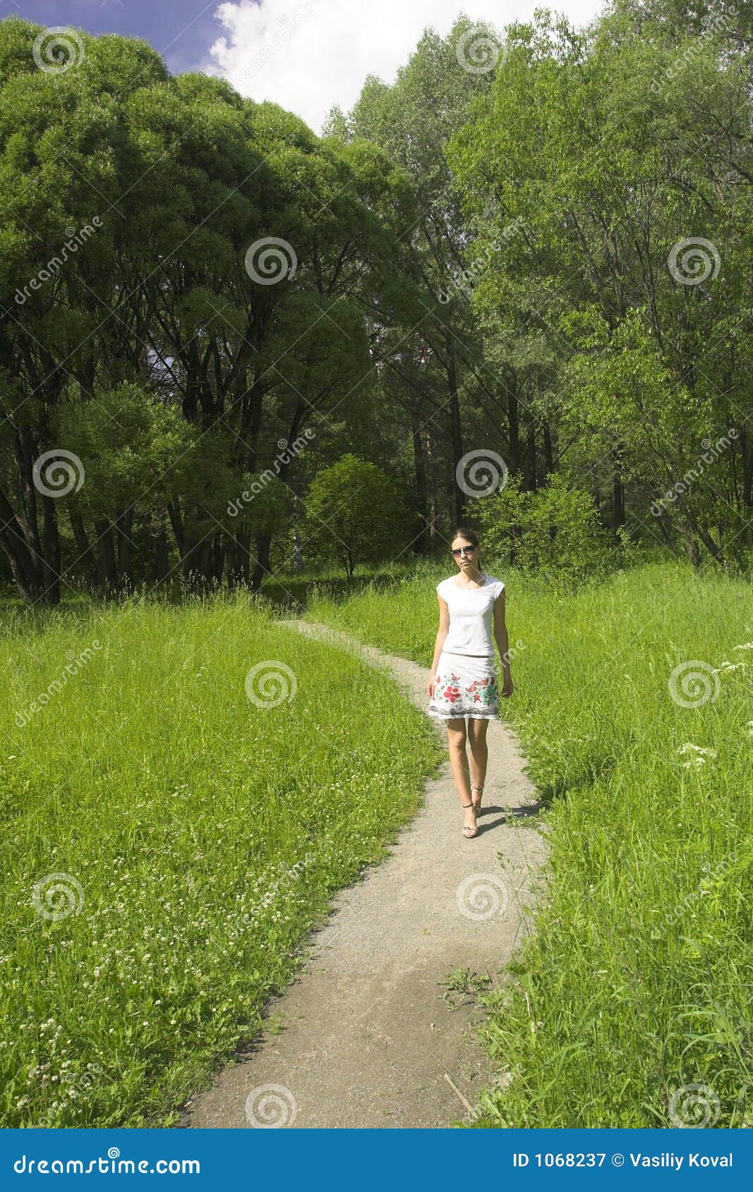 Girl on path stock image. Image of tree, forest, summer - 1068237