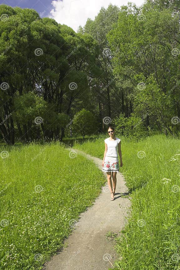 Girl on path stock image. Image of tree, forest, summer - 1068237