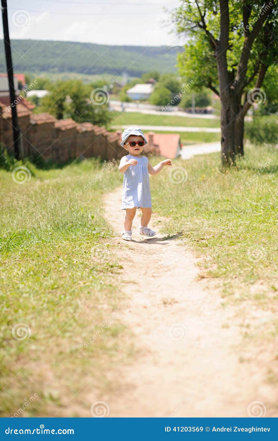 Girl on Path stock image. Image of dress, meadow, green - 41203569
