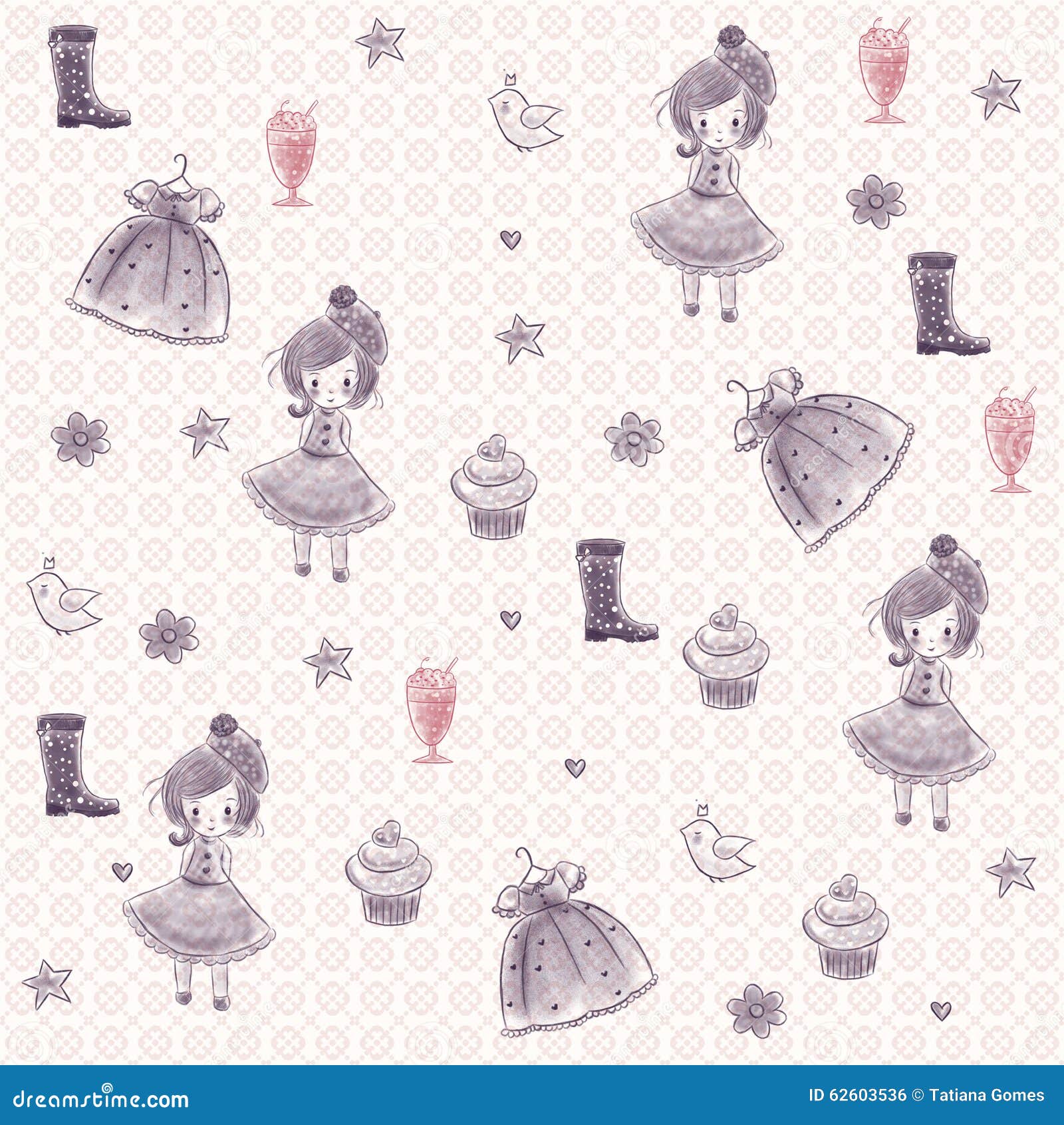 Girl pattern stock illustration. Illustration of bird - 62603536