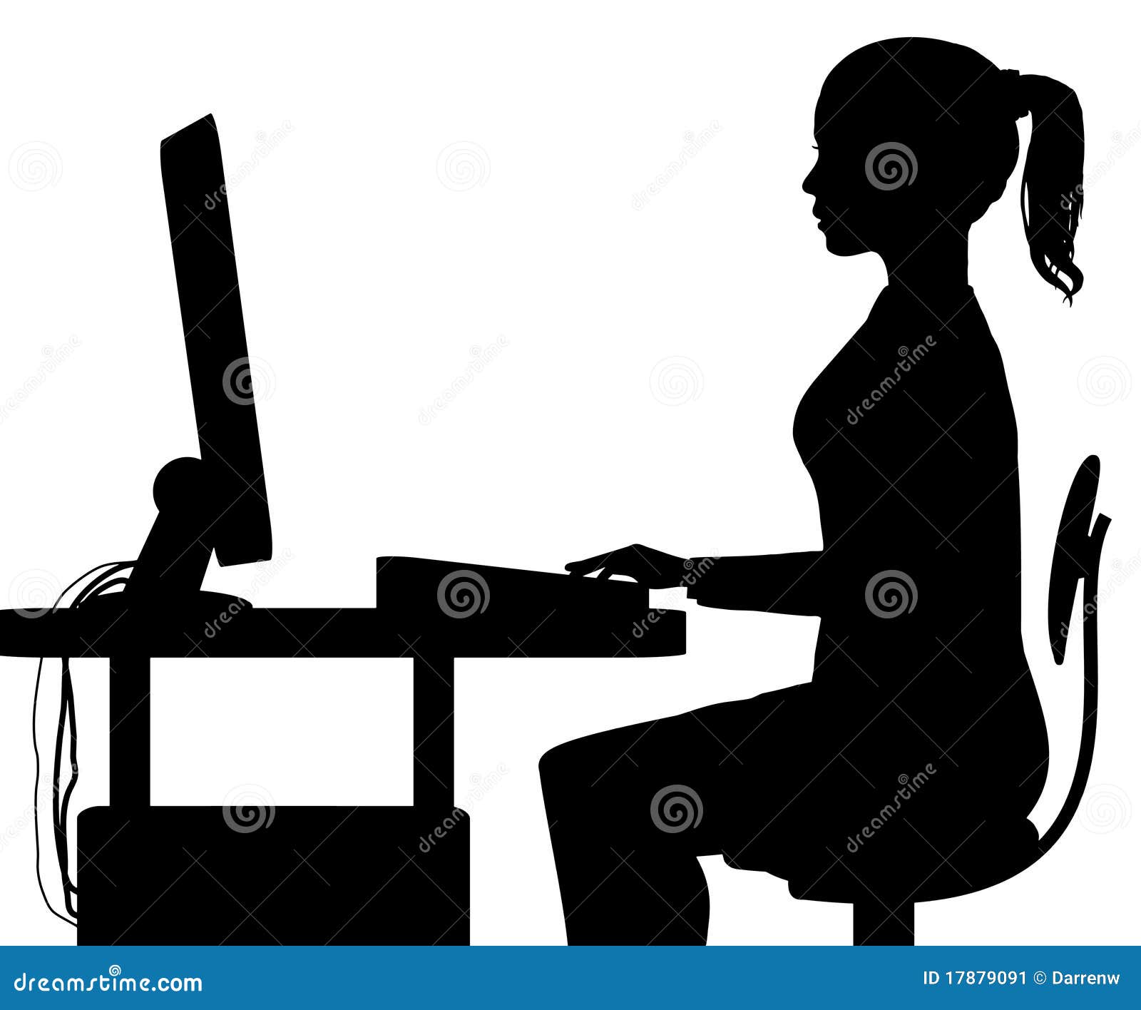 Girl on Pc stock illustration. Illustration of work, sitting - 17879091