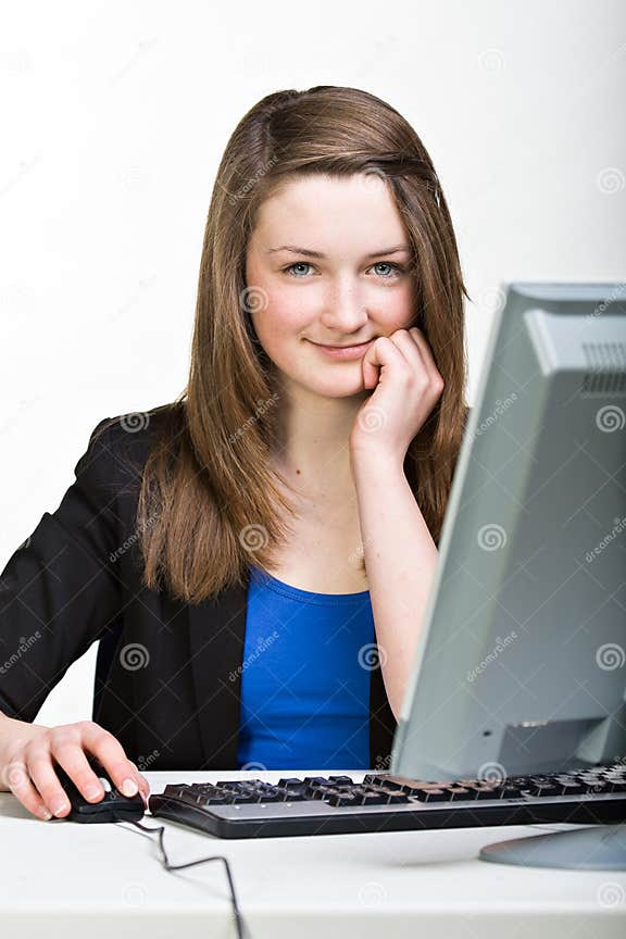 Girl with pc stock photo. Image of work, girl, female - 24839080