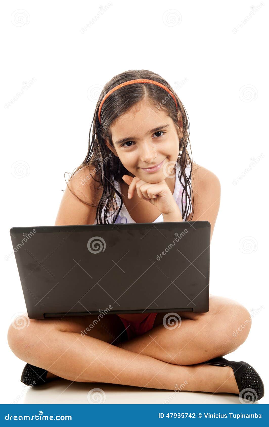 Girl and PC stock photo. Image of room, communication - 47935742