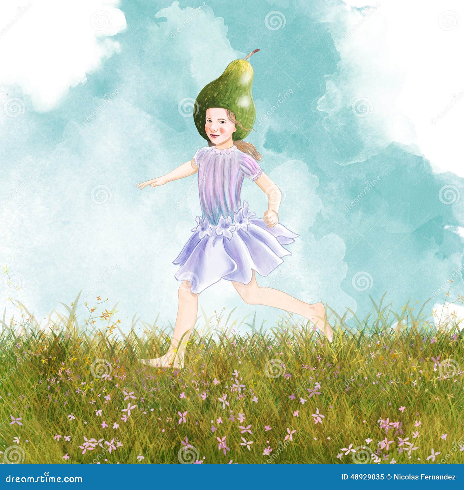 Girl with pear hat stock illustration. Illustration of person - 48929035