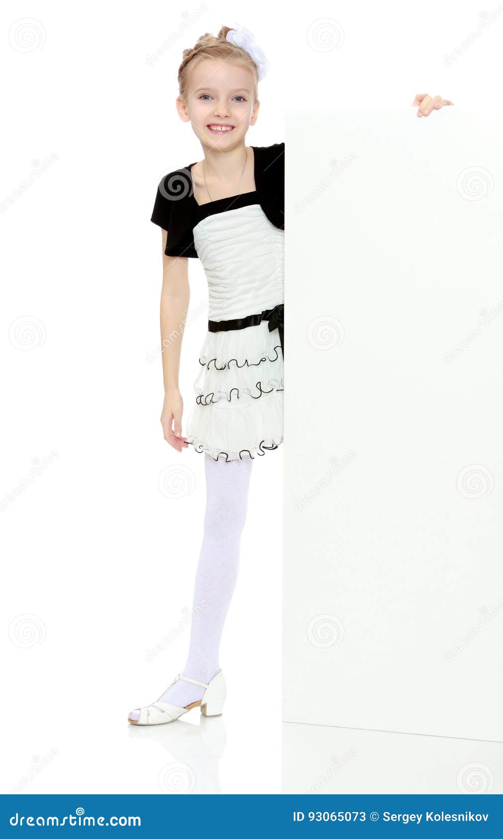 The Girl Peeks Out From Behind White Banner Stock Image Image Of