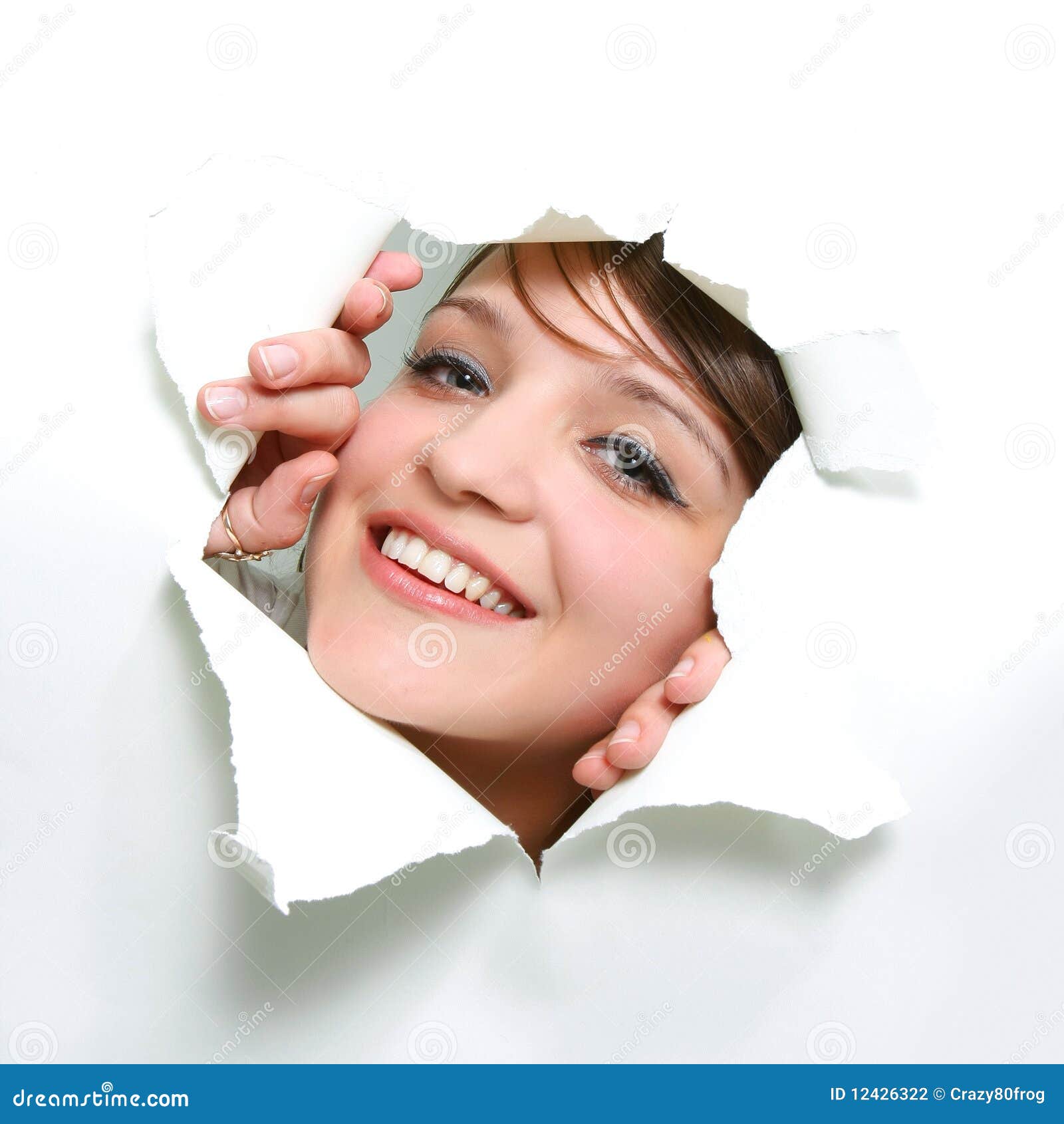 Girl Peeping through Hole in Paper Stock Photo - Image of paper ...