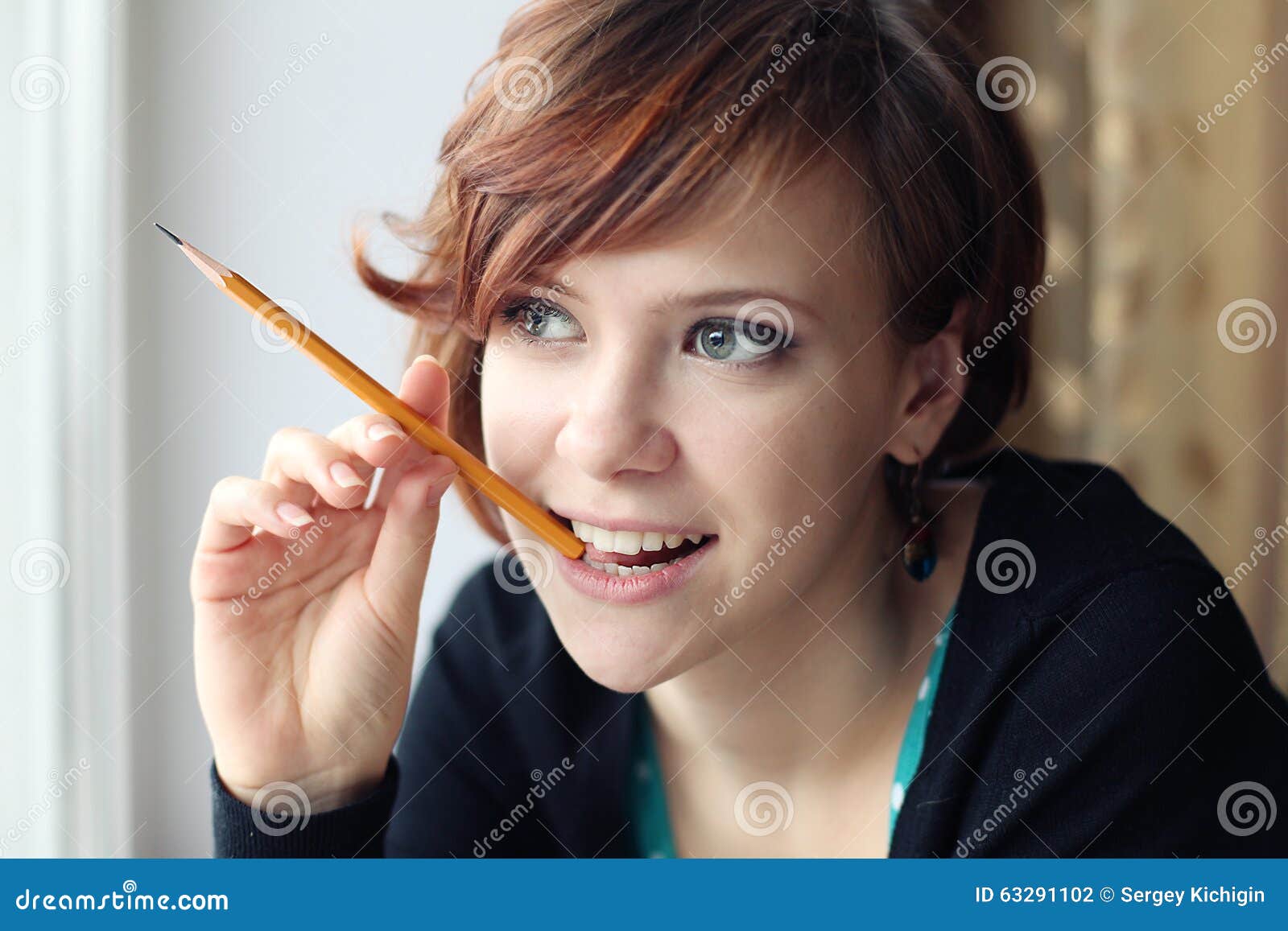 Girl with pencil stock photo. Image of human, concept - 63291102