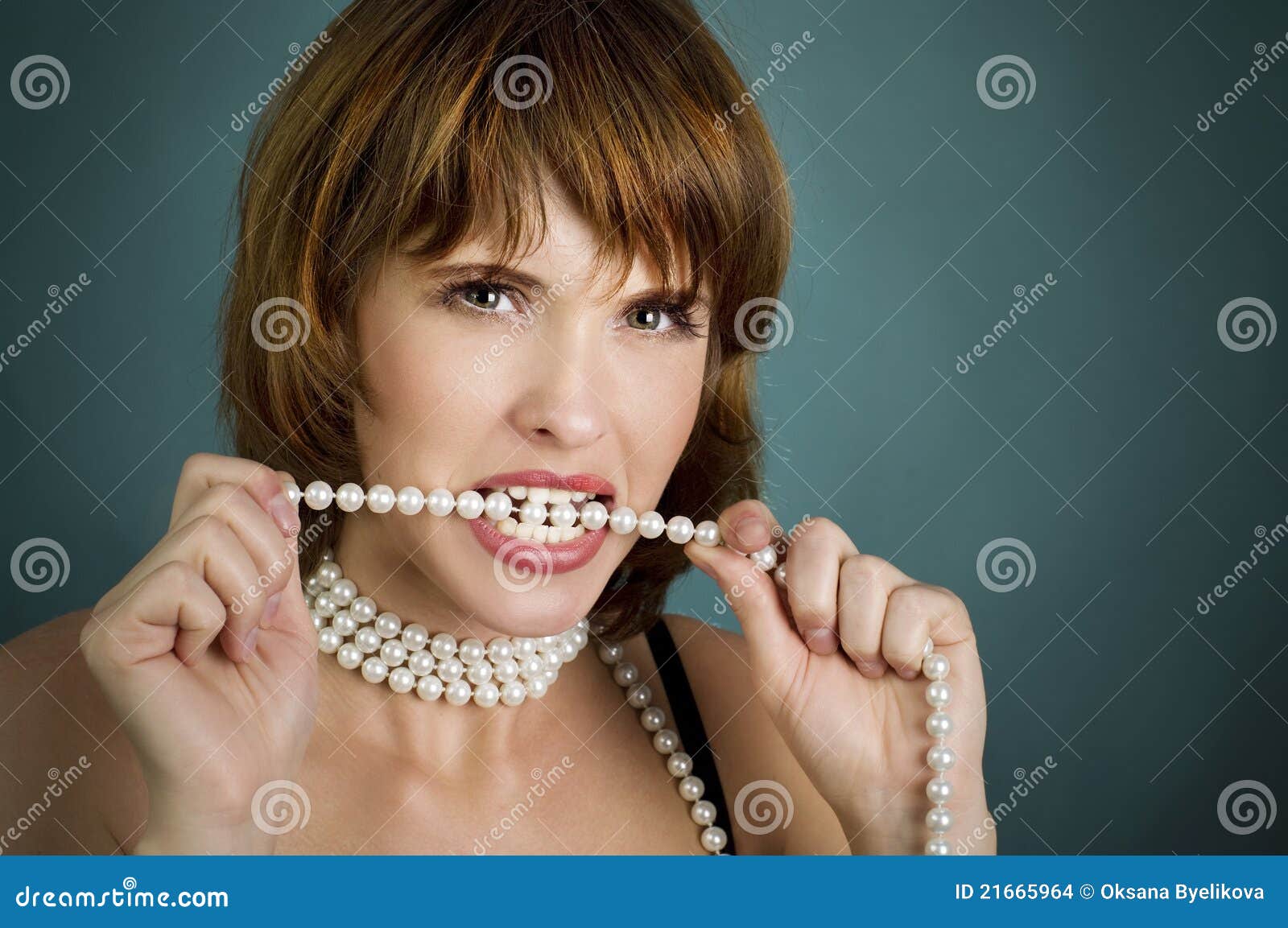 Girl with Perls an Red Lips Stock Photo - Image of fresh, portrait ...