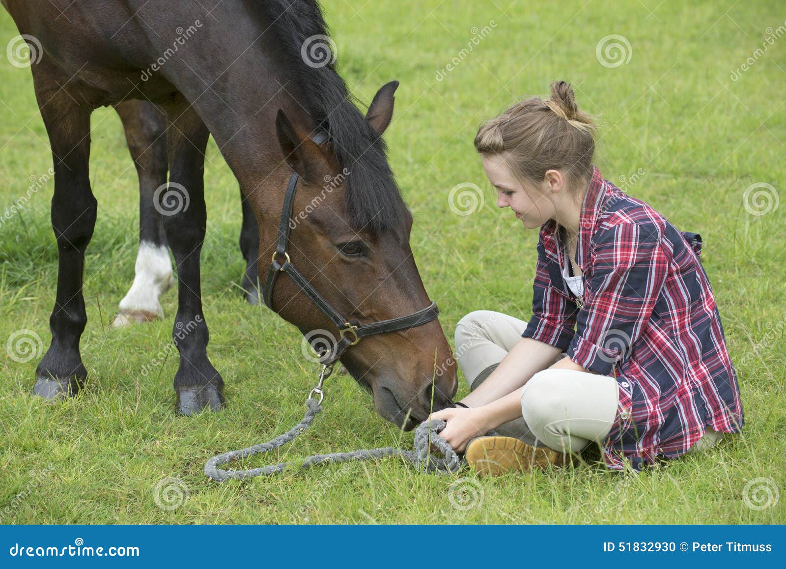 Girl and pet pony stock photo. Image of sitting, teenage - 51832930