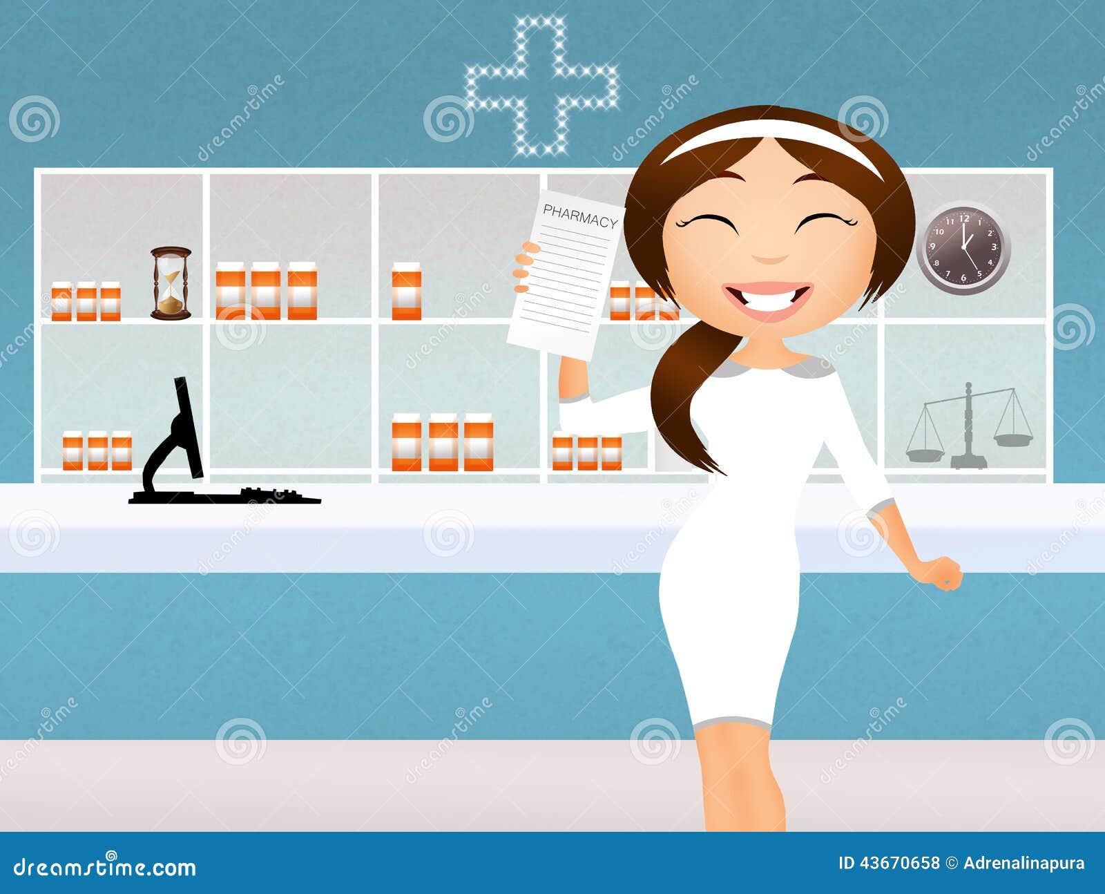Girl in the Pharmacy stock illustration. Illustration of certificate ...