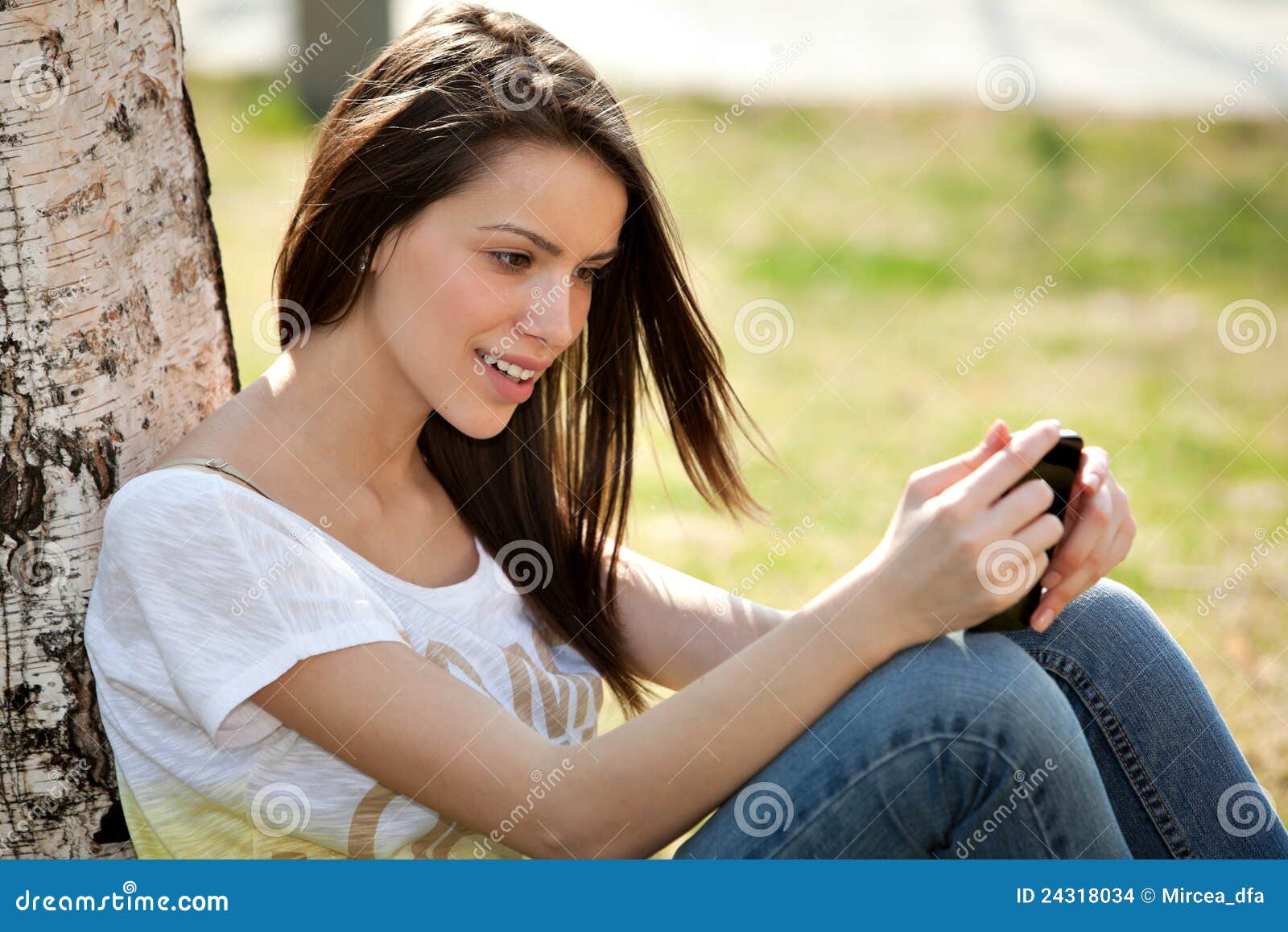 Girl with phone stock photo. Image of nature, caucasian - 24318034
