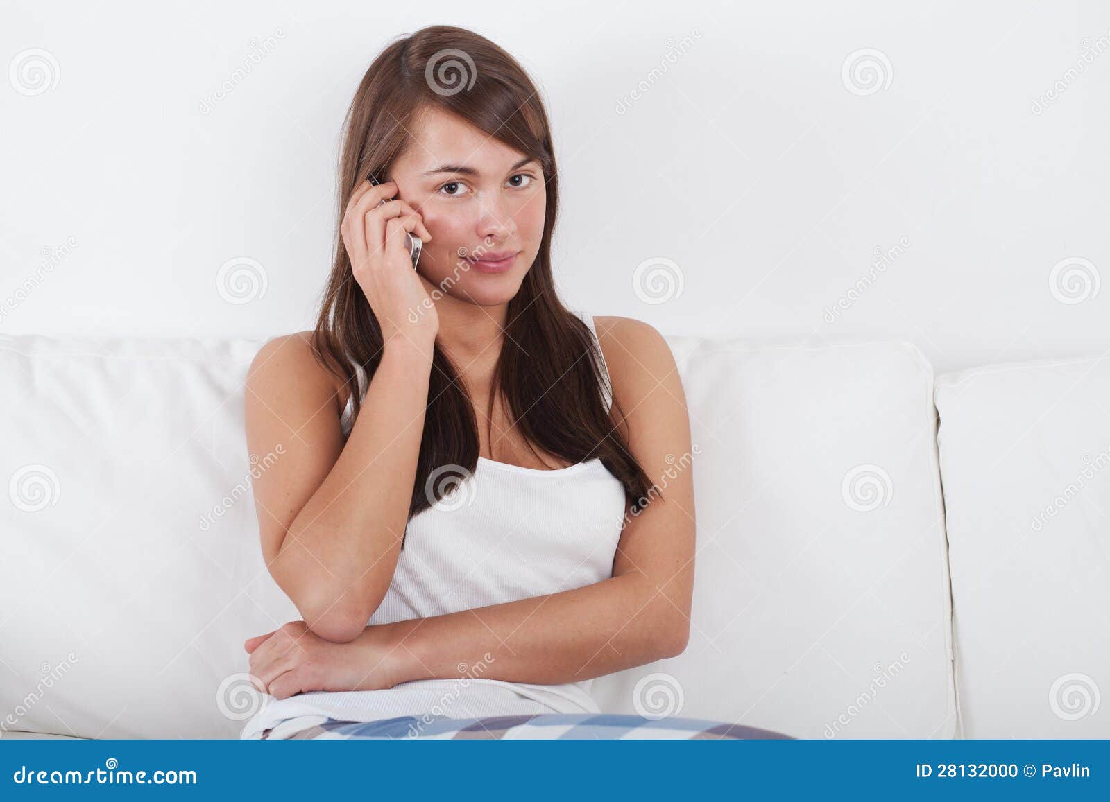 Girl with the phone stock photo. Image of female, home - 28132000