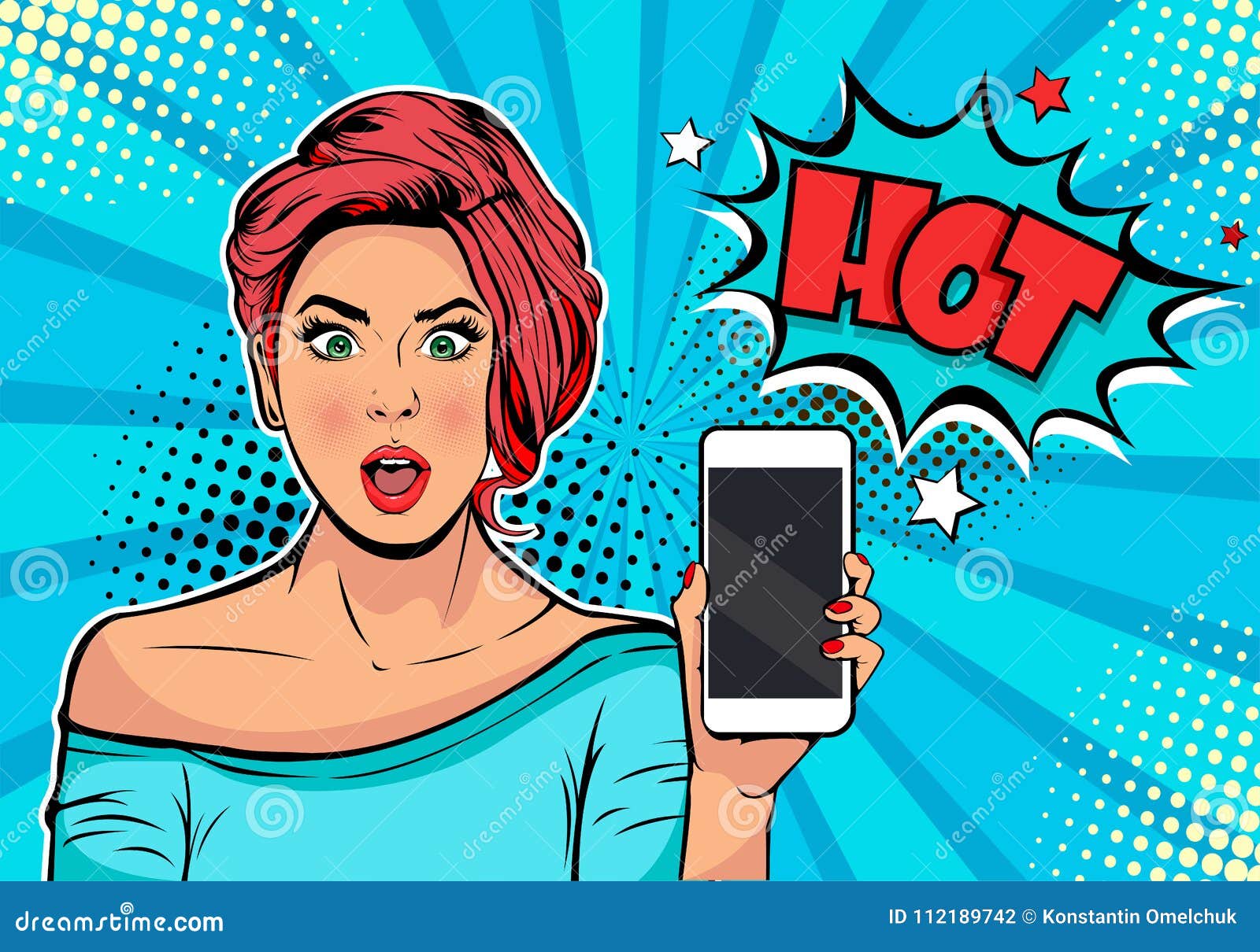 Girl With Phone In The Hand And Discription Hot Cartoon Comic Vector