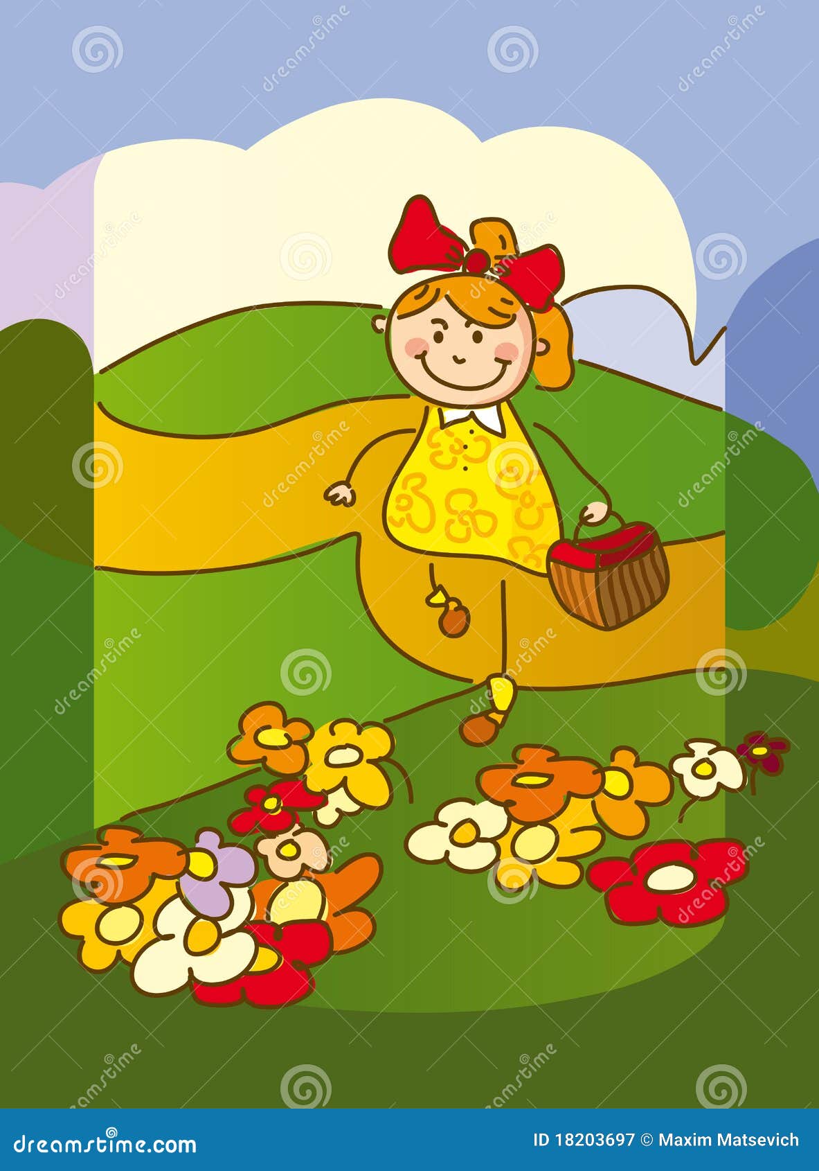 Girl picking flowers stock vector. Illustration of fashion - 18203697
