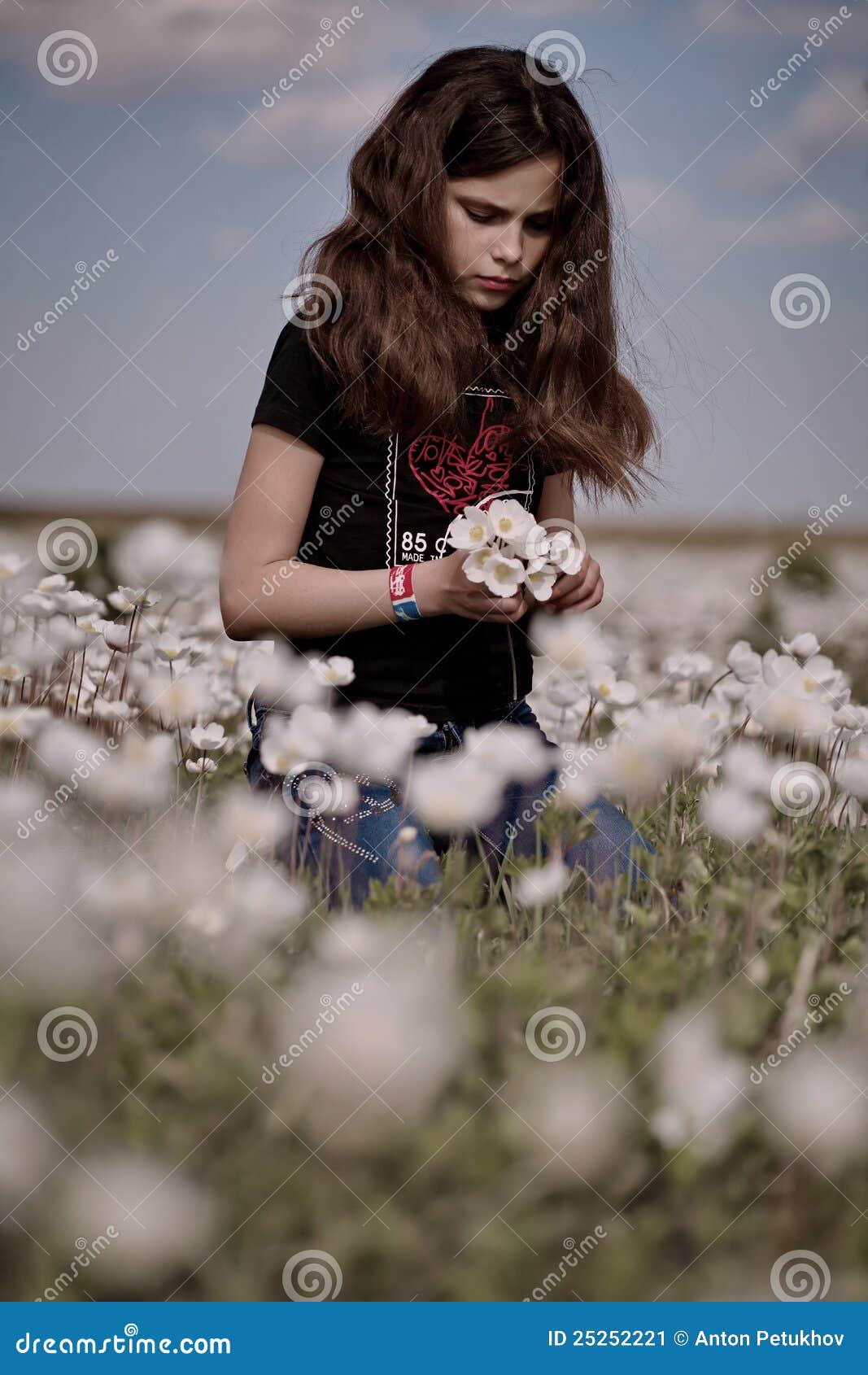 Girl picking flowers stock image. Image of brown, land - 25252221