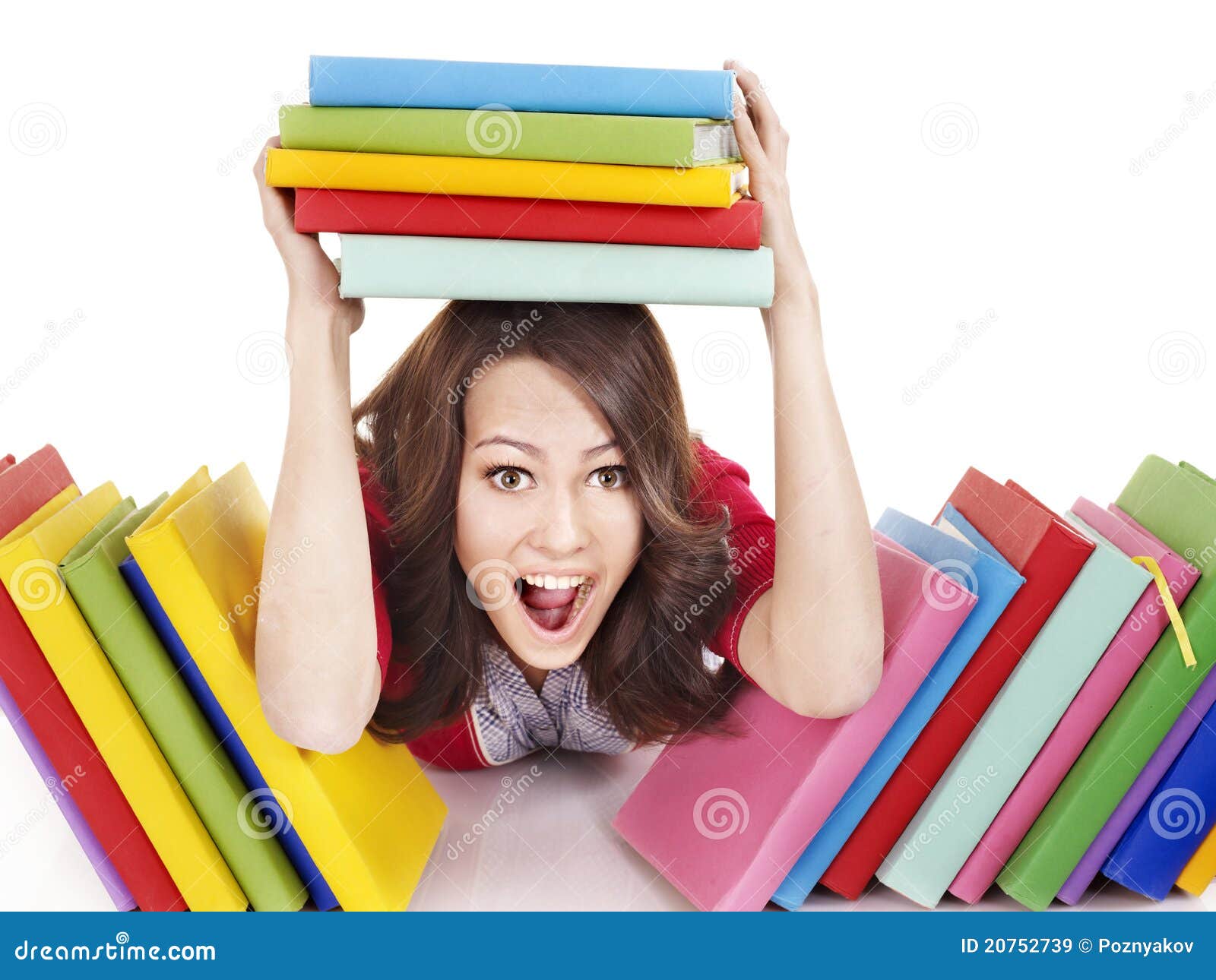 Girl with Pile Color Book . Stock Image - Image of holding, cheerful ...