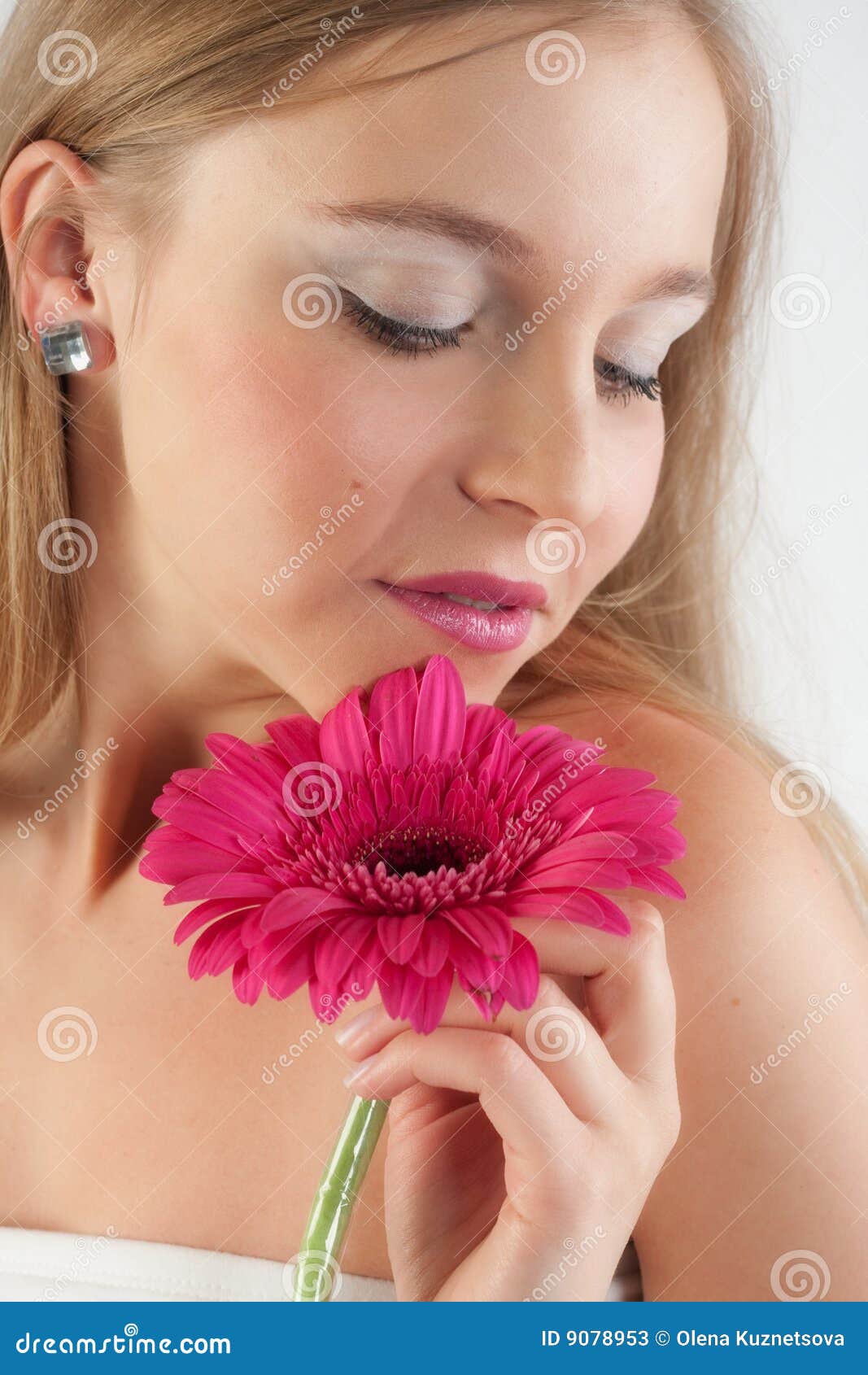 Girl with ping flowers stock image. Image of lips, long - 9078953