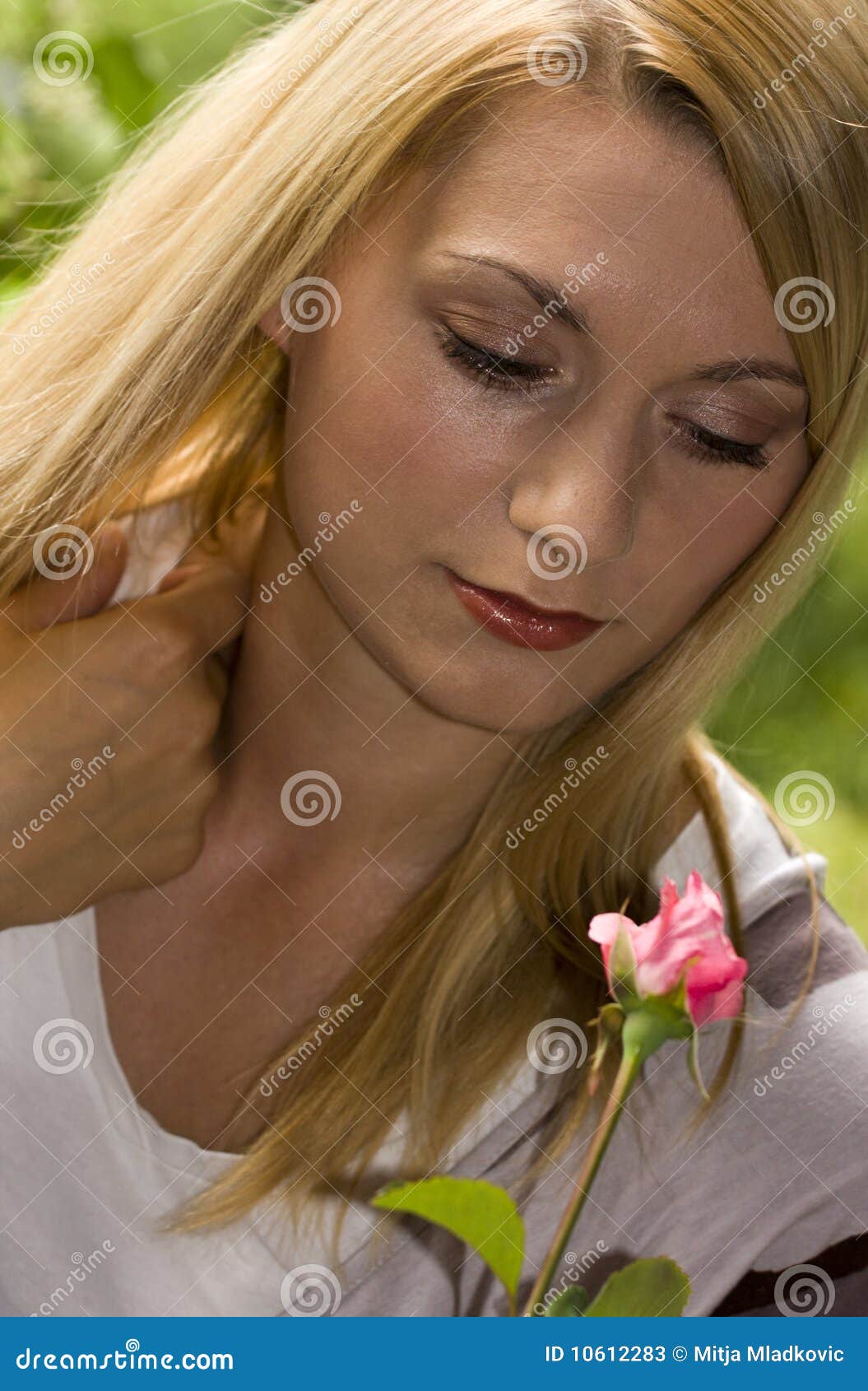 Girl with pink rose stock image. Image of love, cosmetics - 10612283