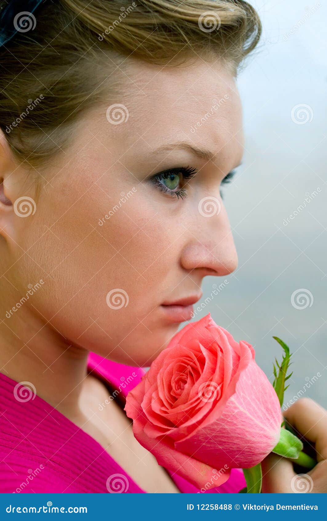 Girl with pink rose stock photo. Image of girl, serenity - 12258488