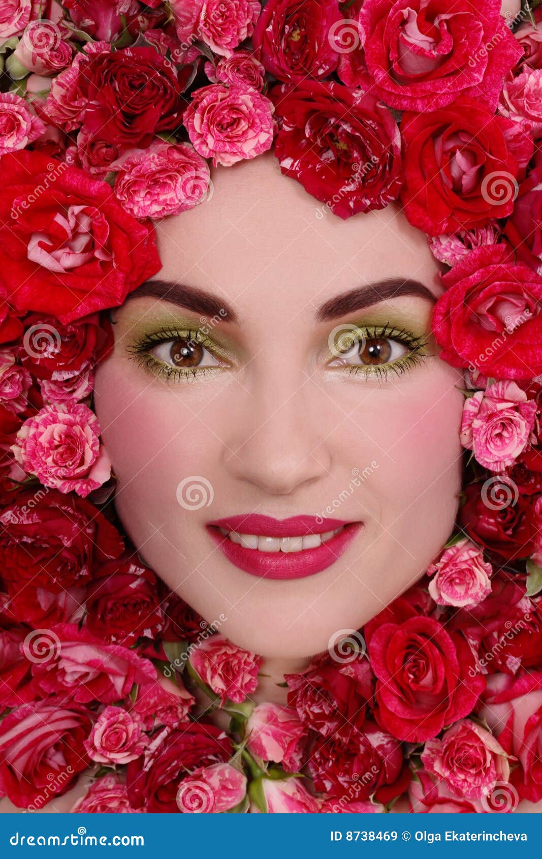 Girl in pink roses stock image. Image of hairstyle, relaxed - 8738469