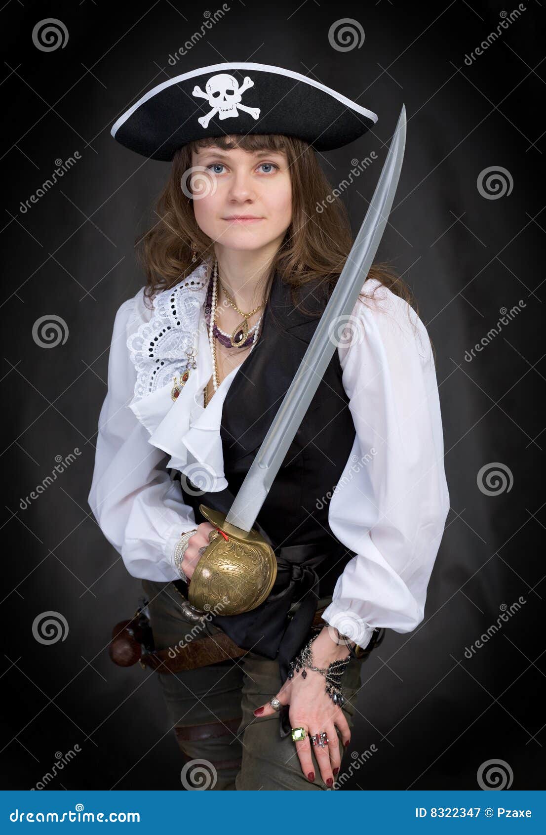 The Girl - Pirate with a Sabre in Hands Stock Image - Image of people ...