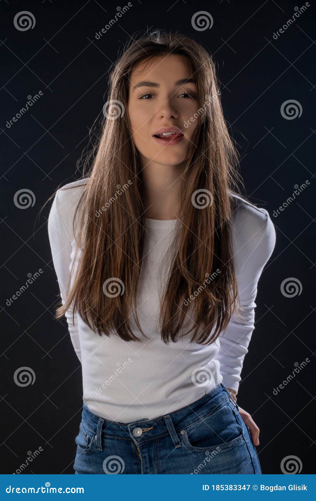 Girl pising in studio. stock image. Image of hair, healthy - 185383347
