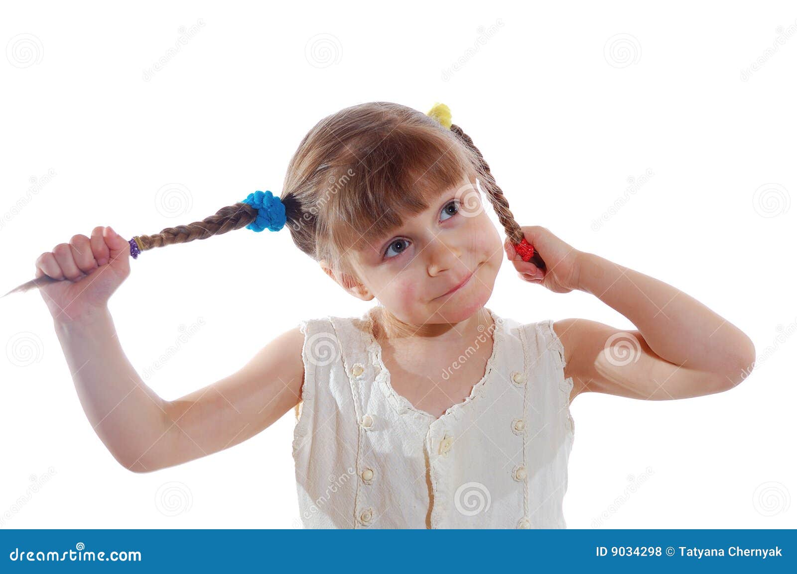 Girl with plaits stock photo. Image of isolated, pulling - 9034298