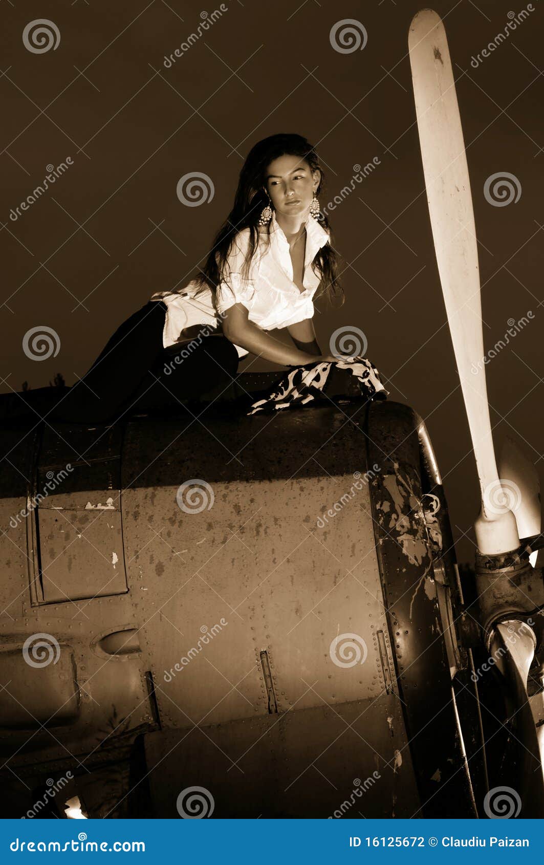 Girl on plane engine stock photo. Image of long, young - 16125672