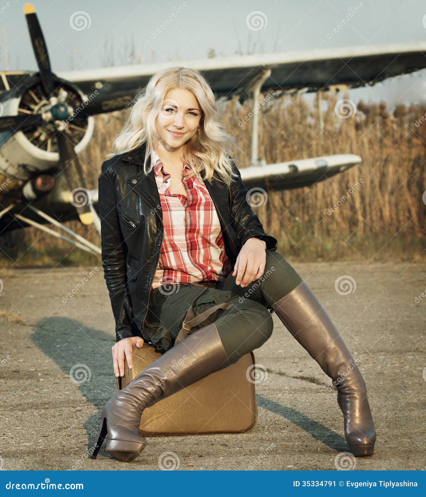 Girl at the plane stock image. Image of airport, airplane - 35334791
