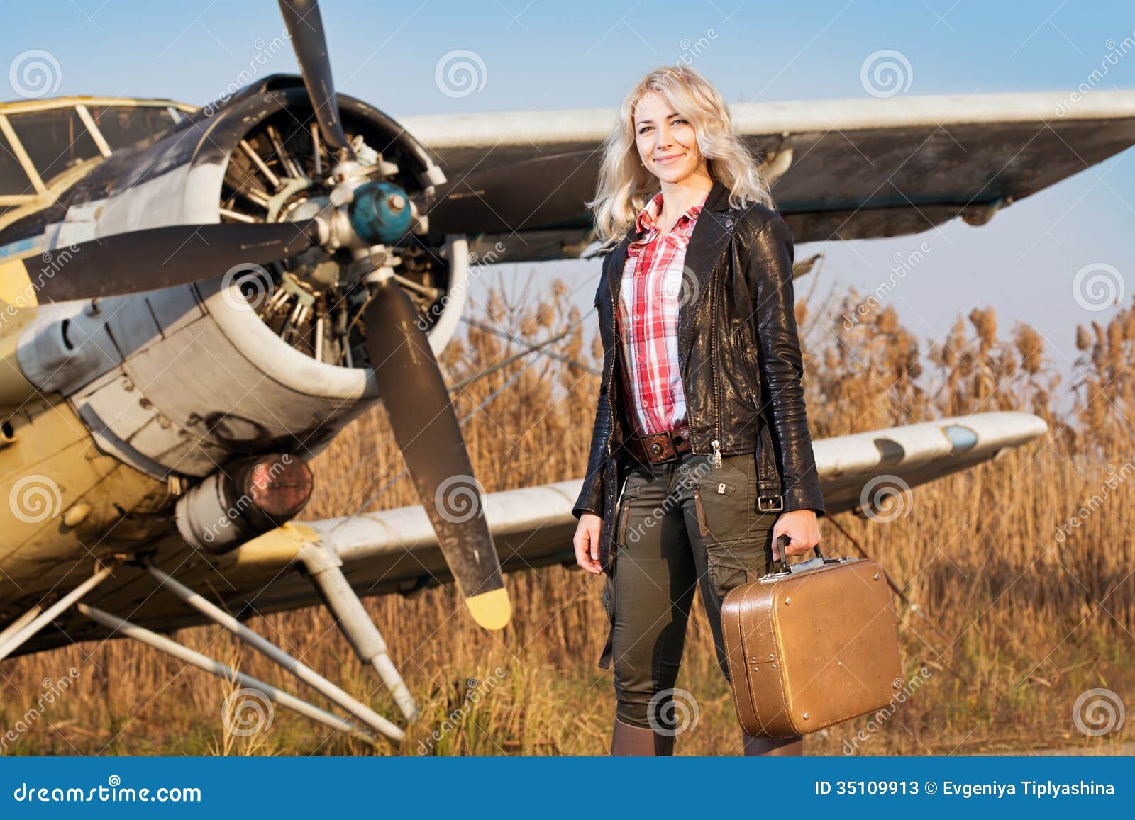 Girl at the plane stock image. Image of girl, caucasian - 35109913