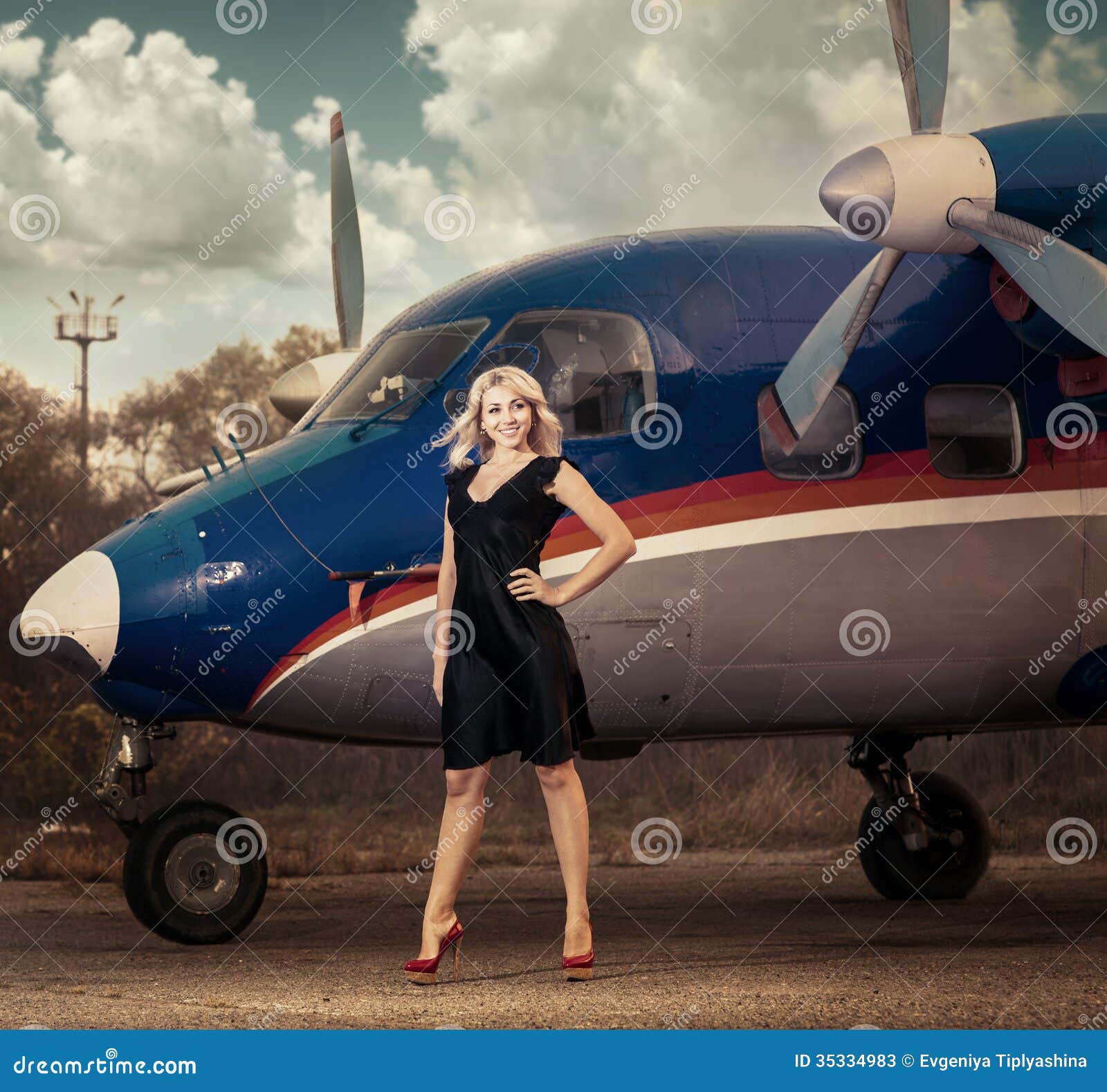 Girl at the plane stock image. Image of closeup, glamour - 35334983