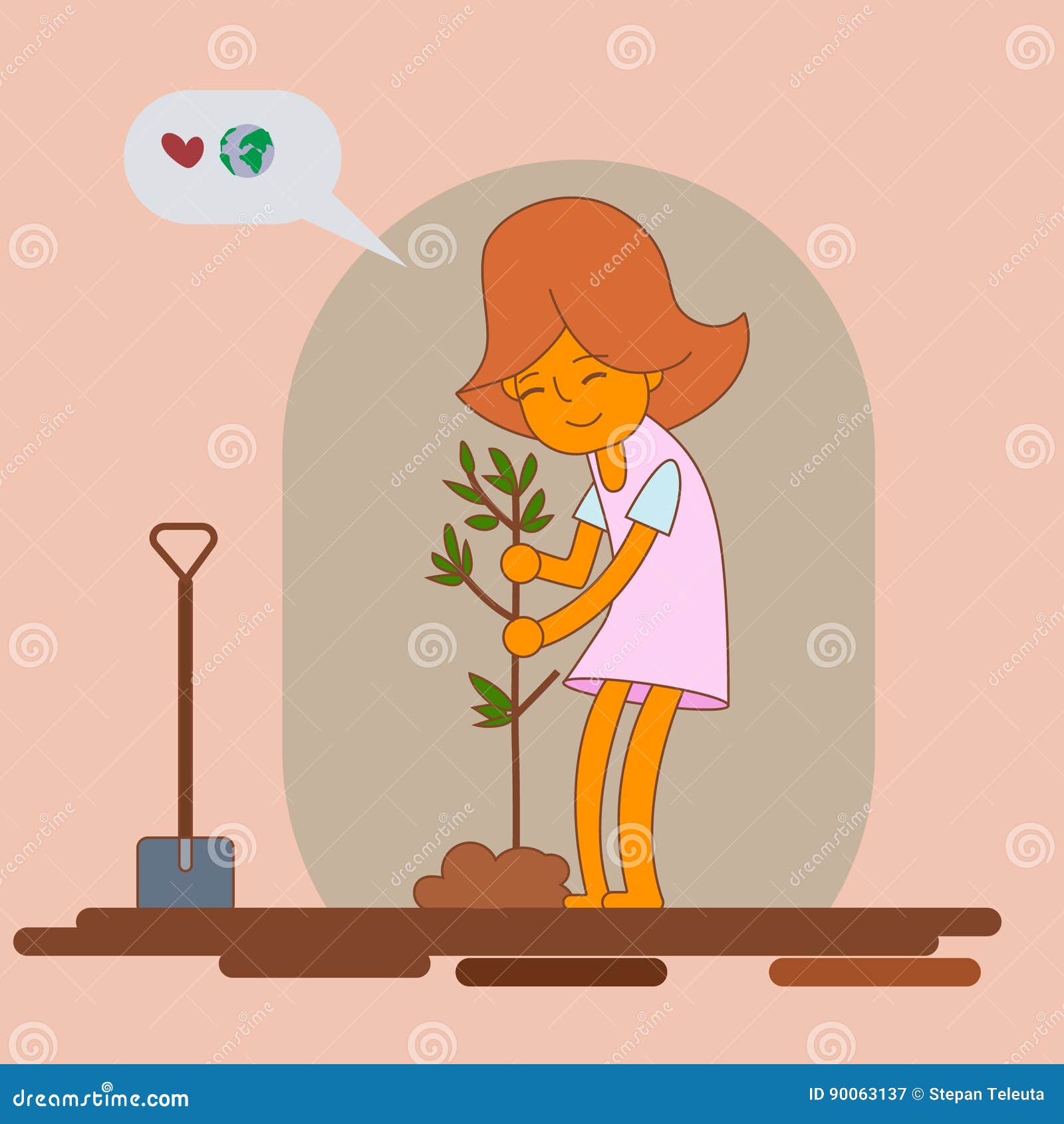 Girl planting new tree, stock illustration. Illustration of woman ...