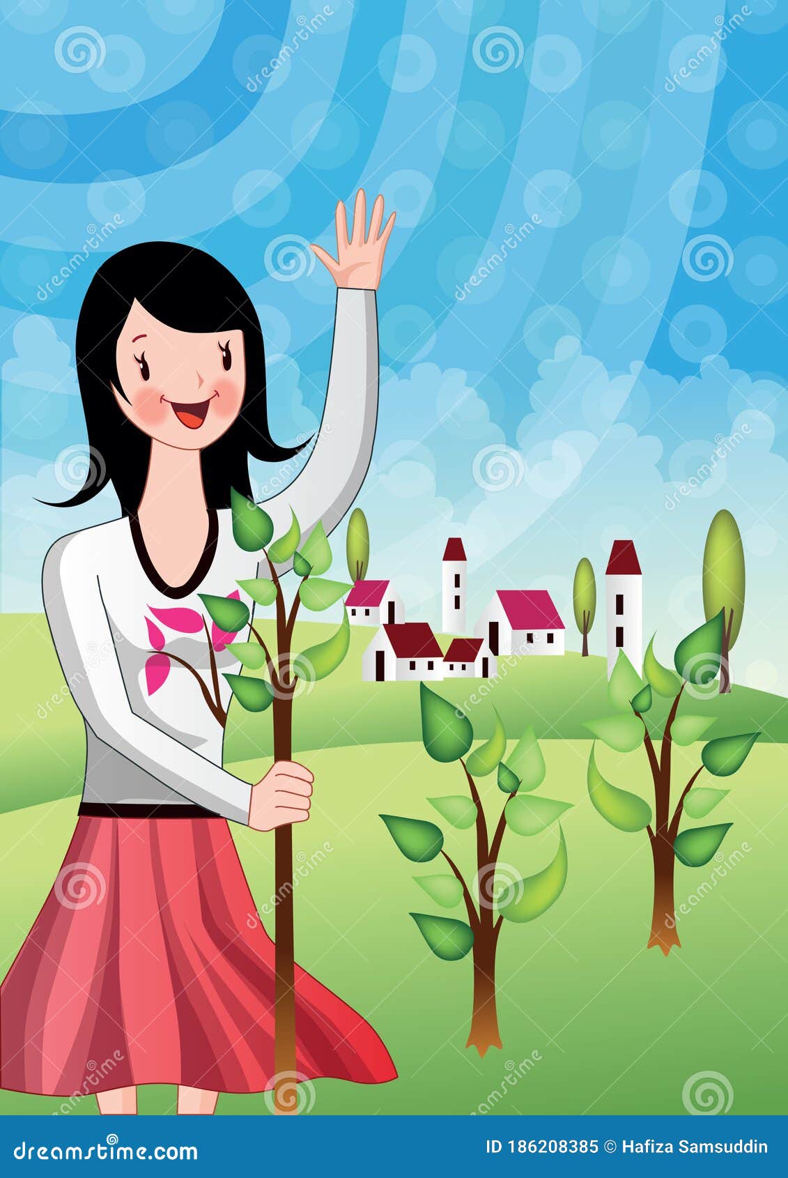 Girl Planting Trees. Vector Illustration Decorative Design Stock Vector ...