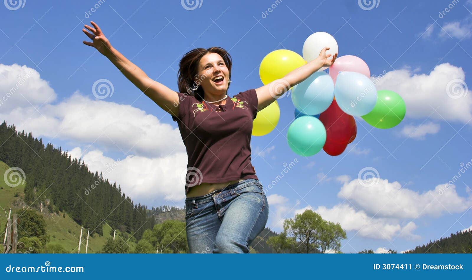 Girl playing with balloons stock image. Image of exaltation - 3074411