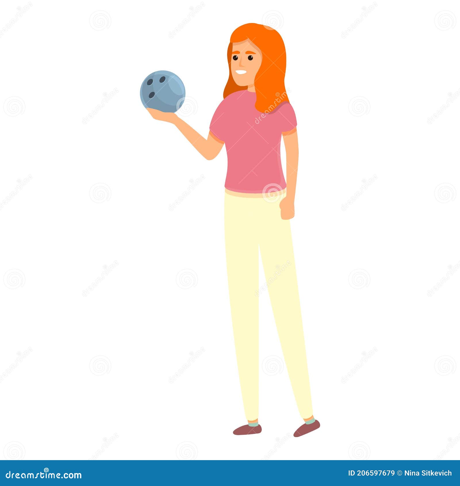 Girl Playing Bowling Icon, Cartoon Style Stock Illustration ...