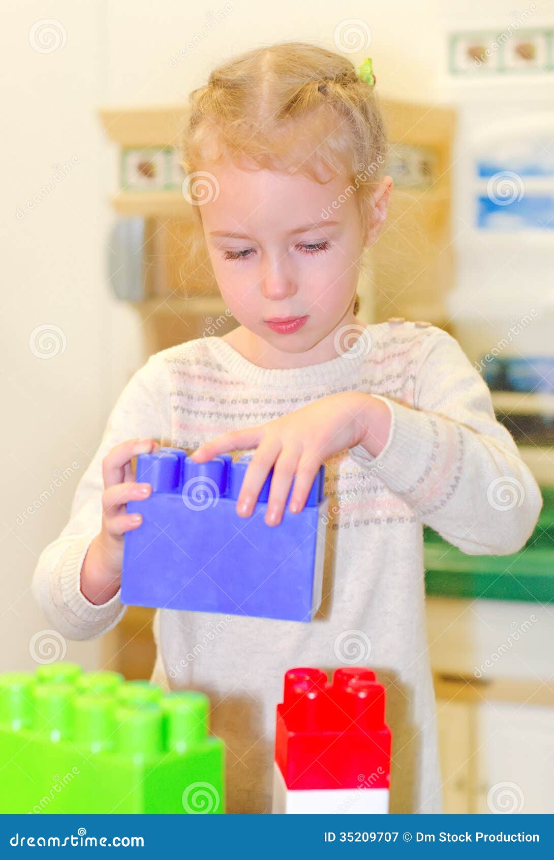 Girl Playing with Building Blocks Stock Image - Image of leisure ...