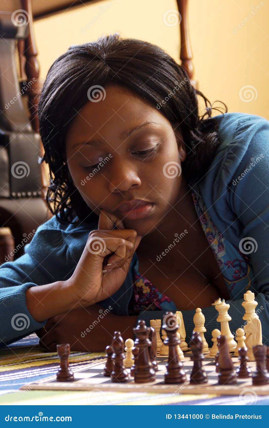 Girl playing chess stock photo. Image of black, play - 13441000
