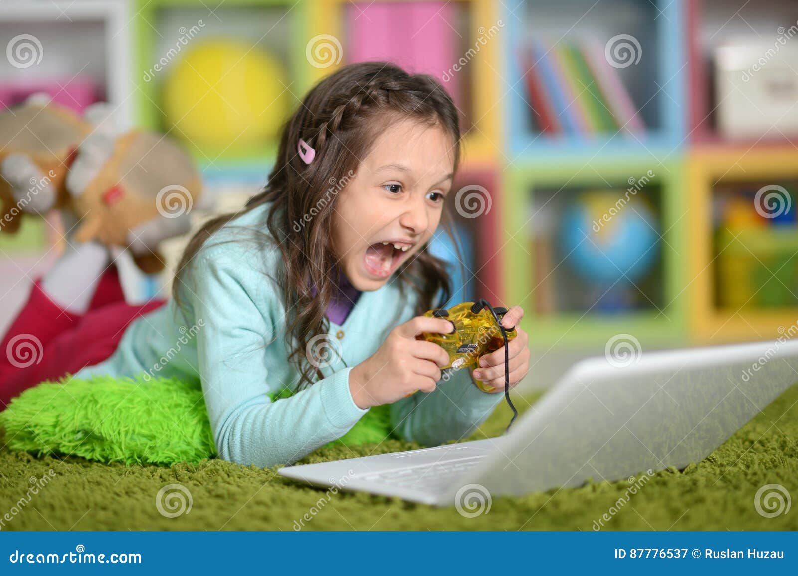 Girl is Playing a Computer Game Stock Image - Image of excited ...