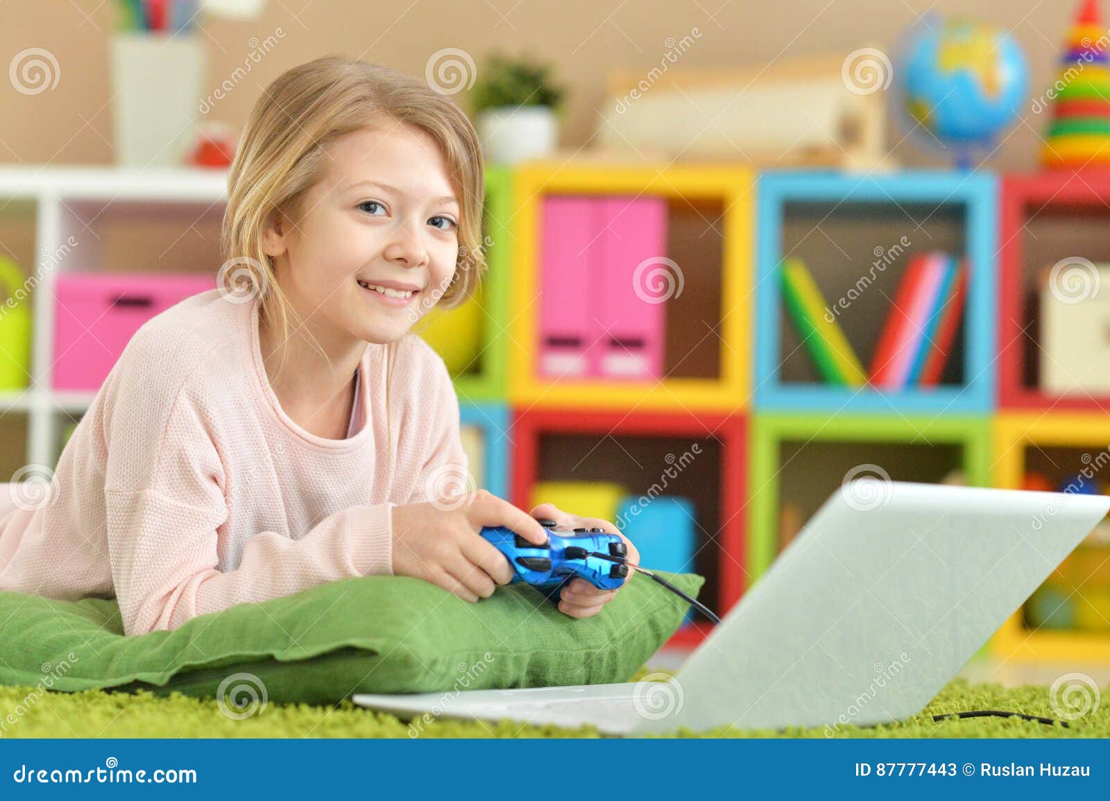 Girl is Playing a Computer Game Stock Image - Image of computer, child ...
