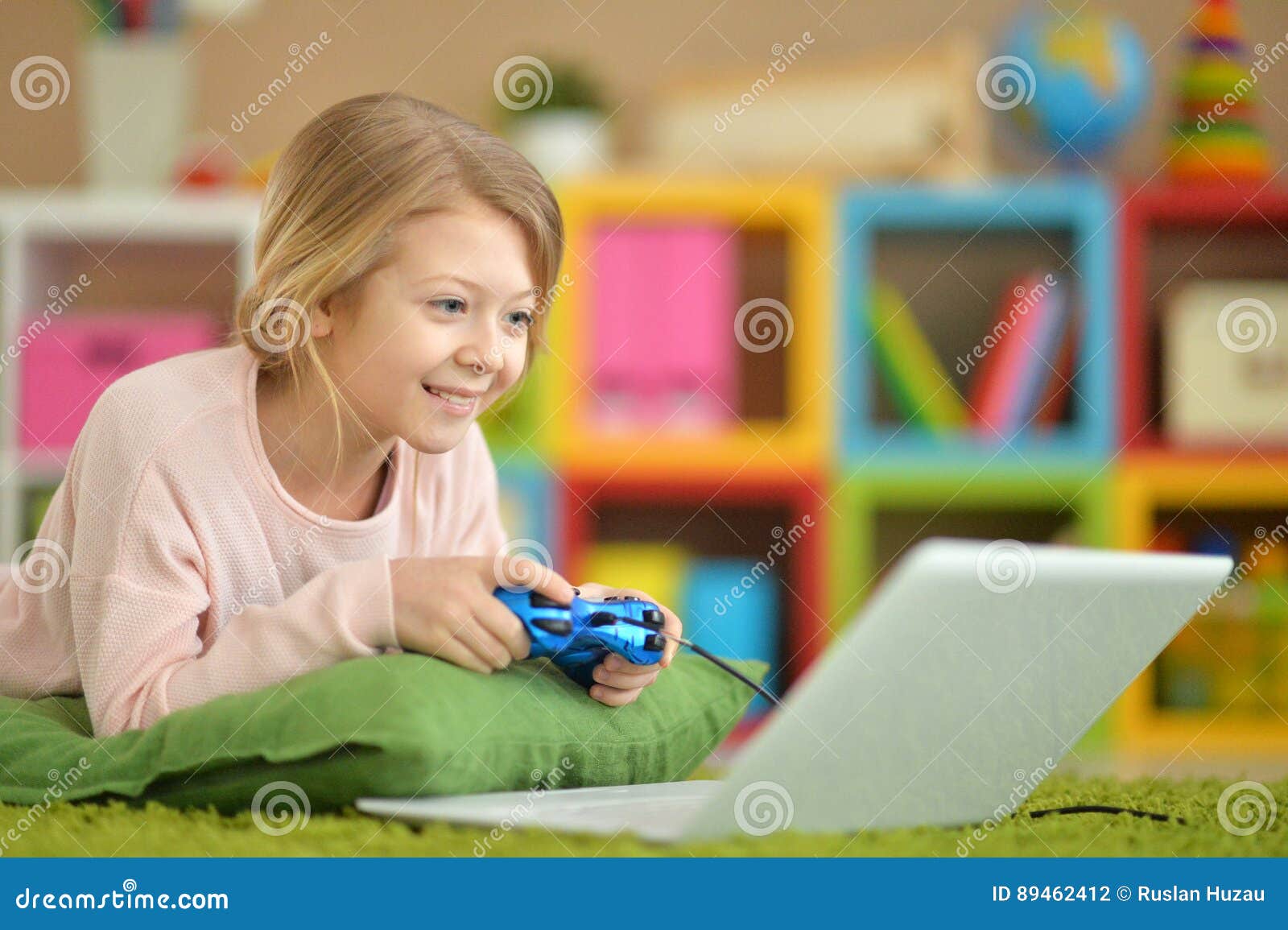 Girl is Playing a Computer Game Stock Photo - Image of excited, happy ...