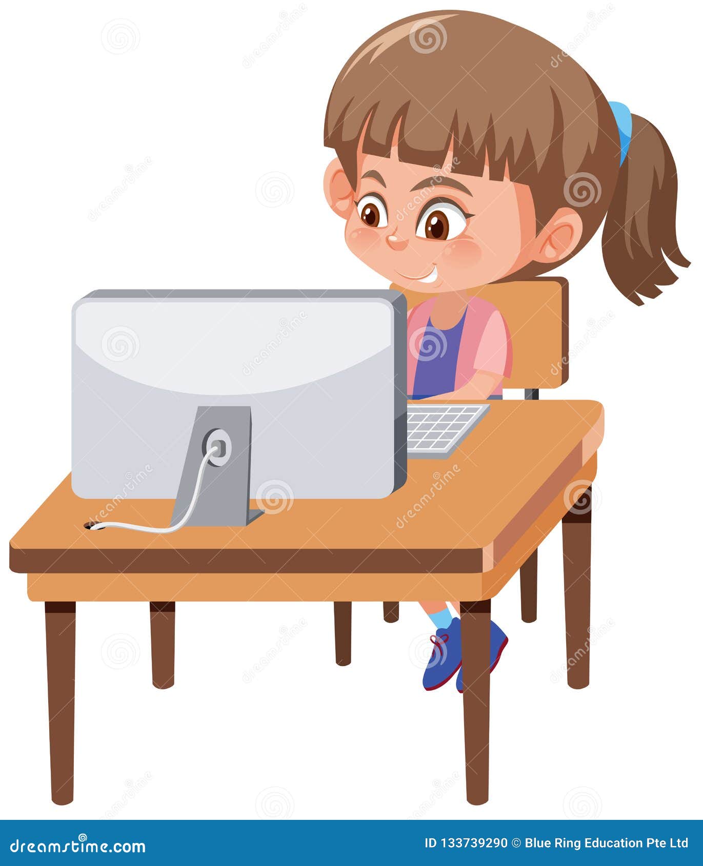 A girl playing computer stock vector. Illustration of device - 133739290