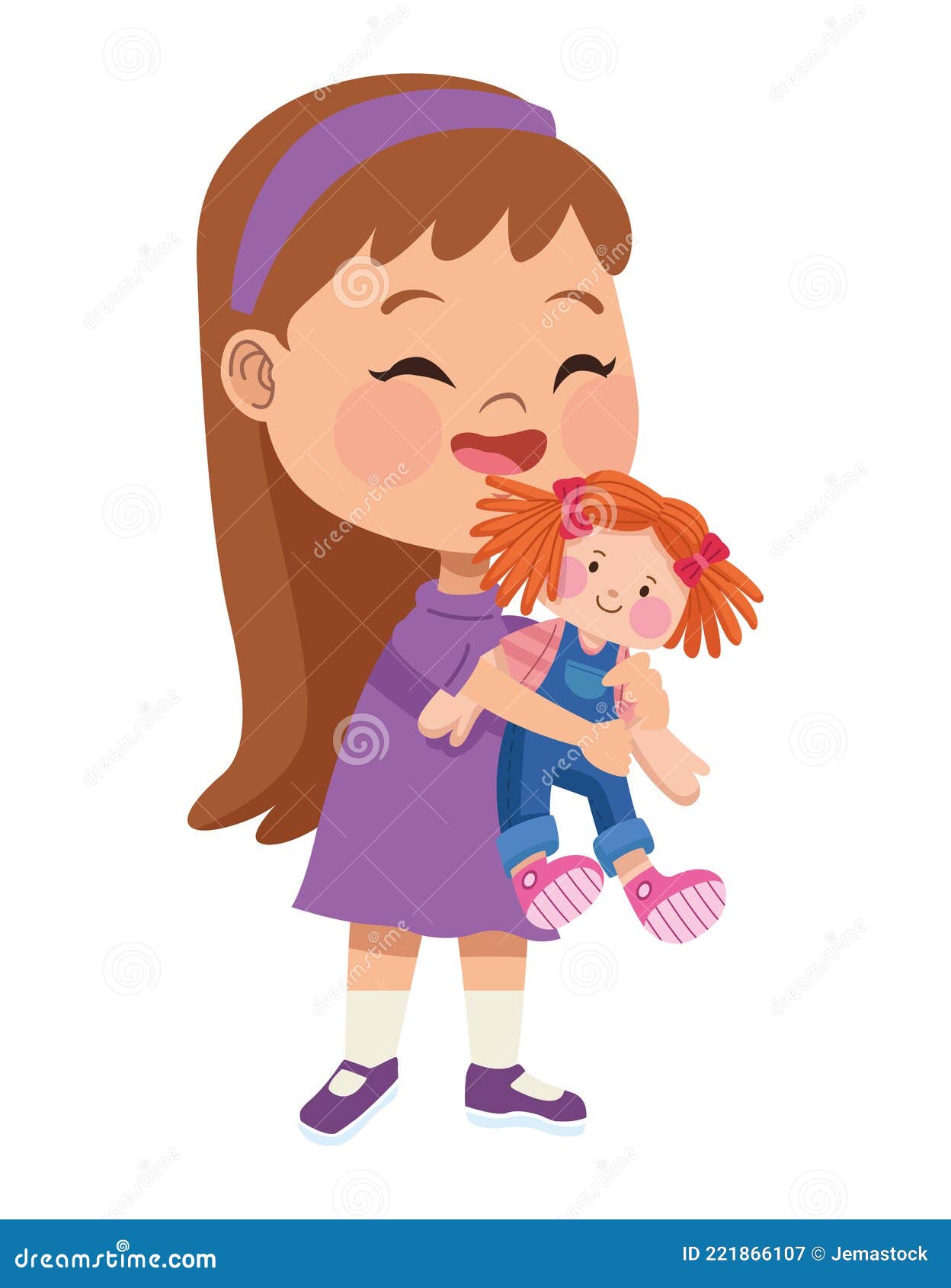 Girl playing with doll stock vector. Illustration of isolated - 221866107