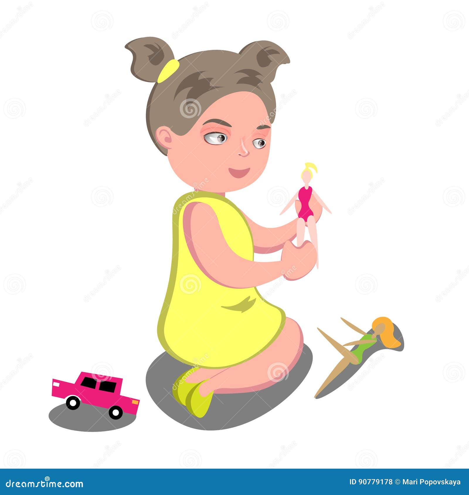 Girl playing with a doll stock vector. Illustration of childhood - 90779178
